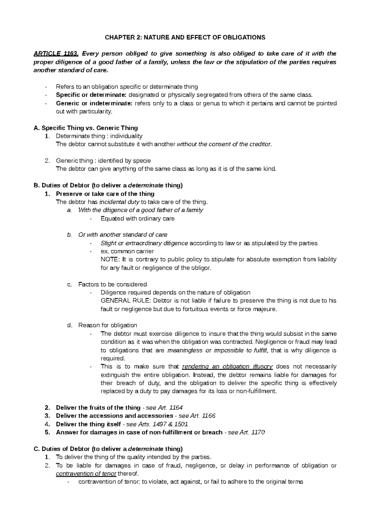 CHAPTER 2: NATURE AND EFFECT OF OBLIGATIONS (ART. 1163) - Studocu