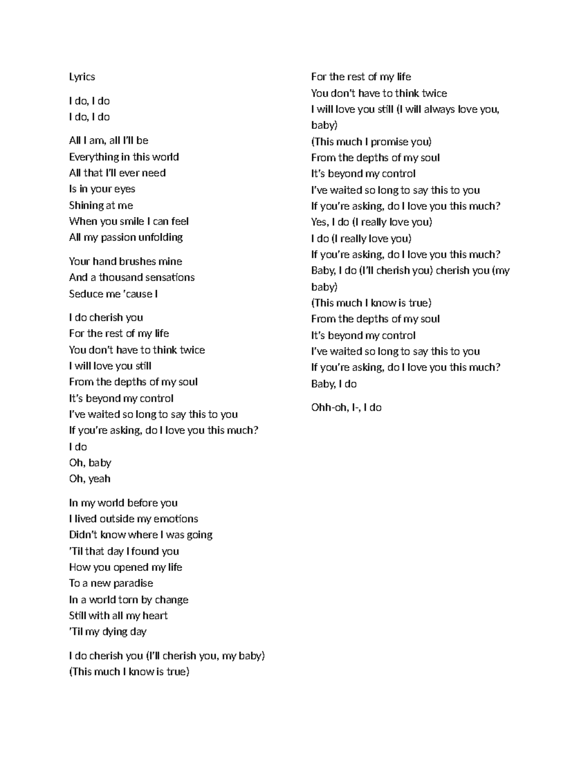 I do - Lyrics Analysis and Interpretation - Studocu