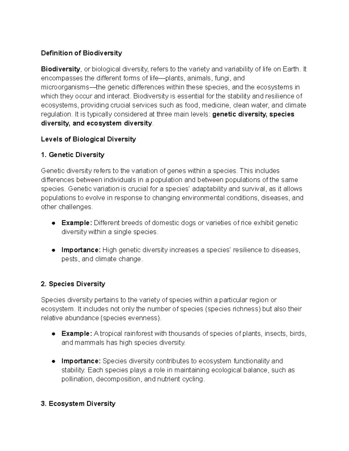 EVS UNIT 6 - Biodiversity: Definition, Importance, and Conservation ...