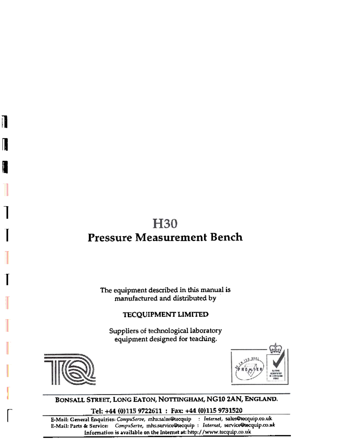 H30-pressure-measurement - ~ rn I 1 1 Pressure Measurement Bench T The ...