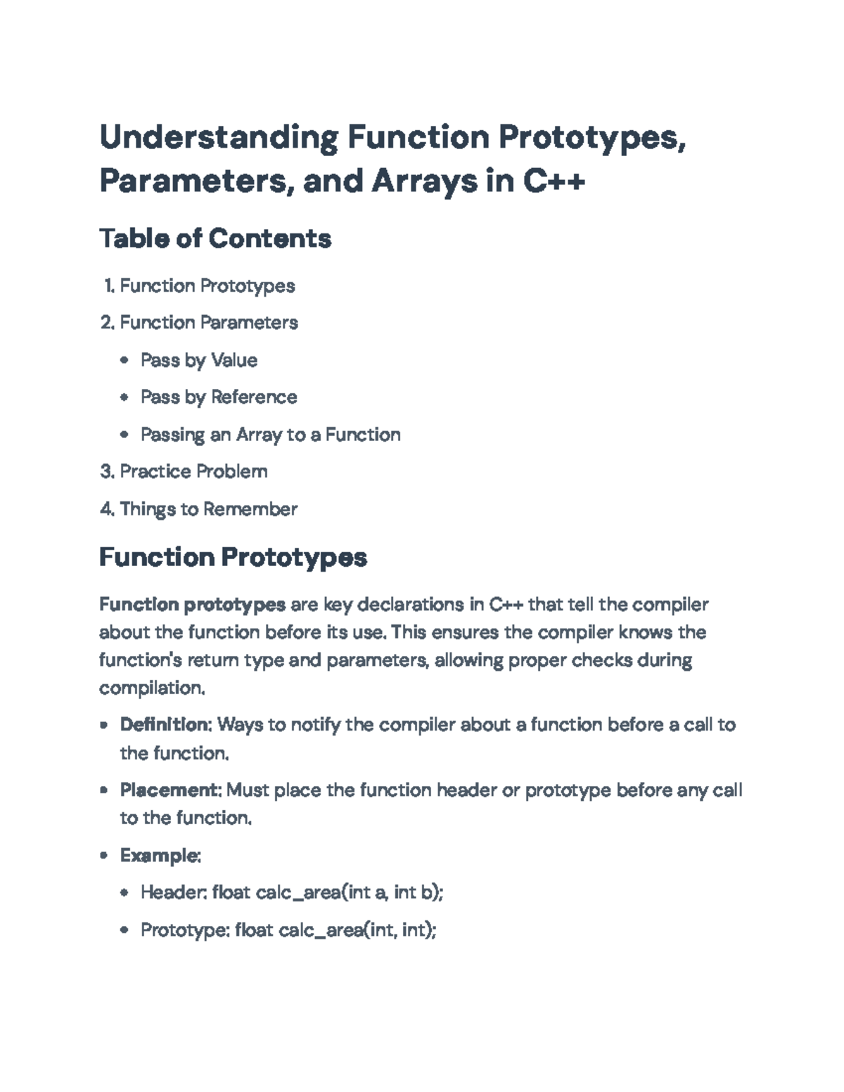 C++ Function Prototypes, Parameters, and Arrays Explained - Understanding Function Prototypes ...
