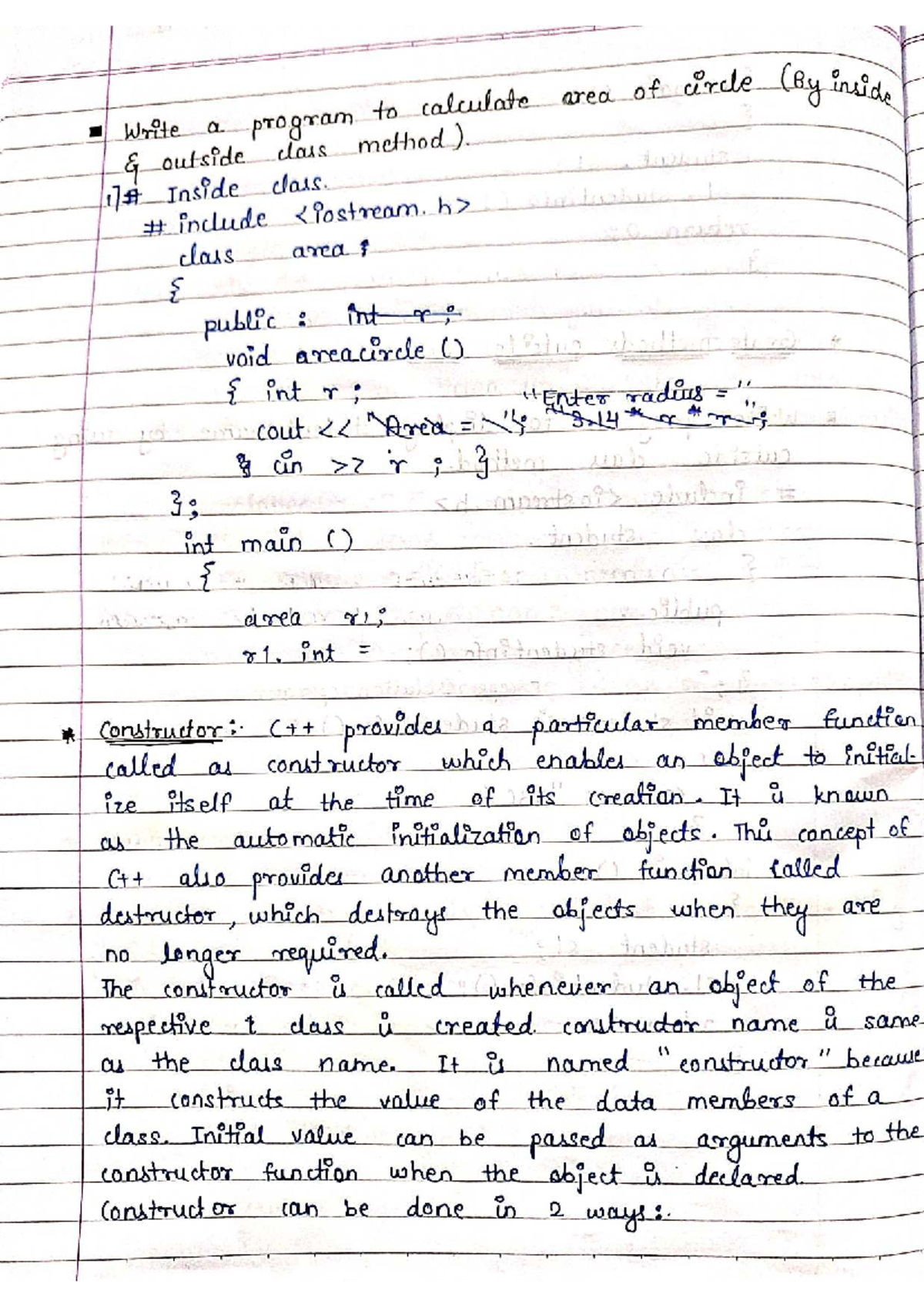 OOP 12-08-24: Personal Notes on Constructors and Area Calculation - Studocu