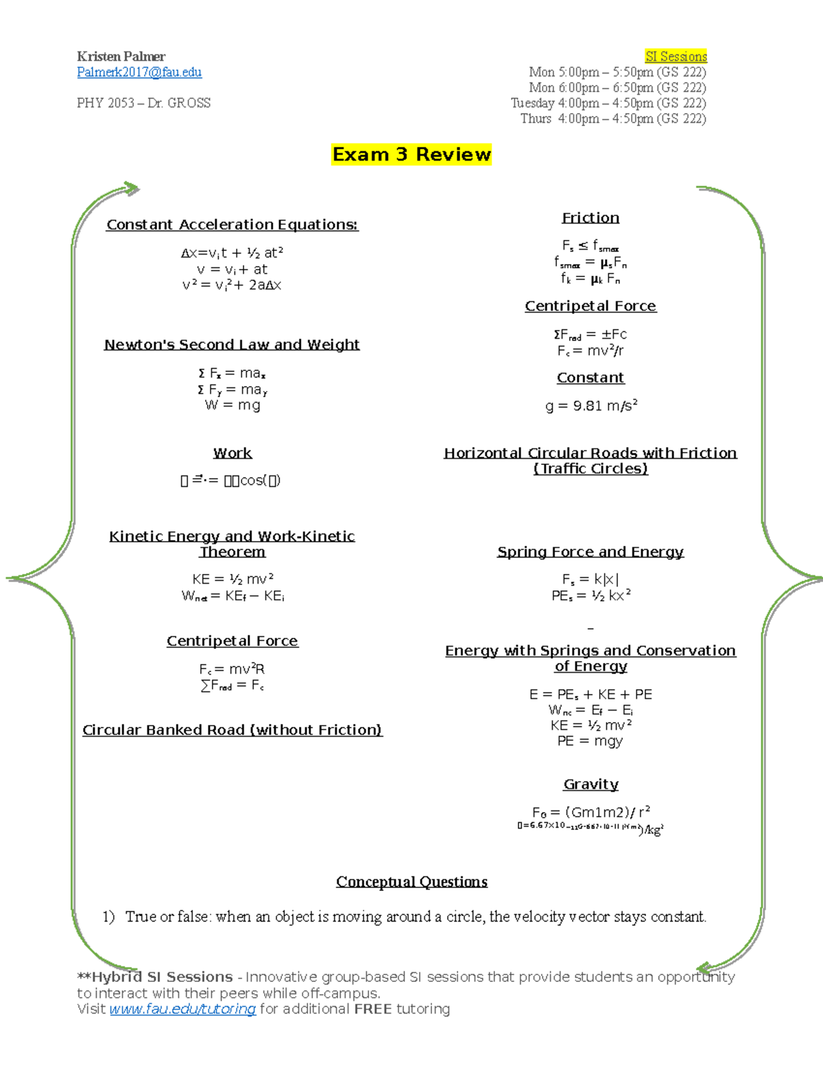 PHY 2053 Exam 3 Review - Key Concepts and Practice Problems - Studocu