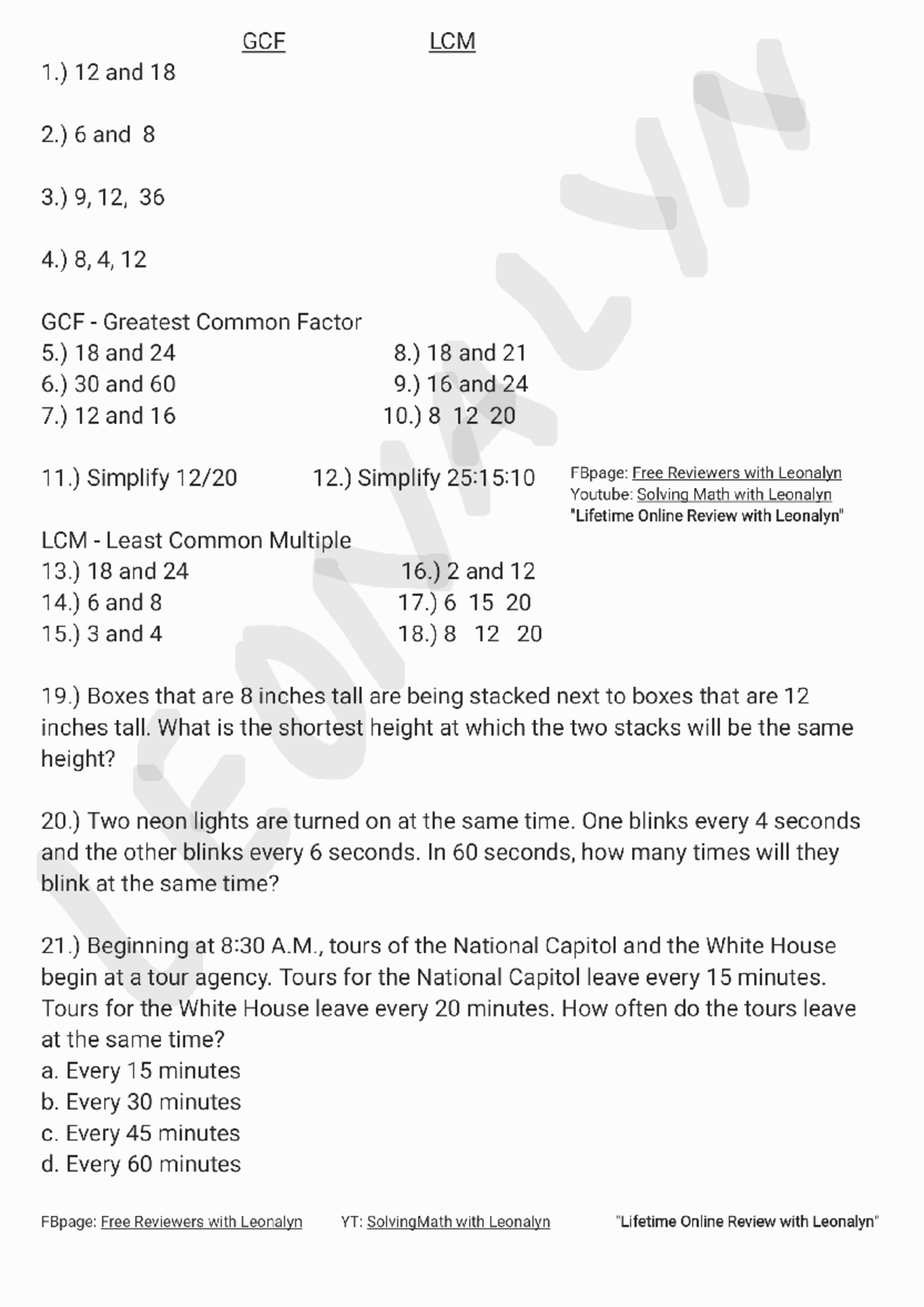 Jan3 GCF LCD LCM pdf - Jan3 GCF LCD LCm - GCF LCM 1.) 12 and 18 2.) 6 ...