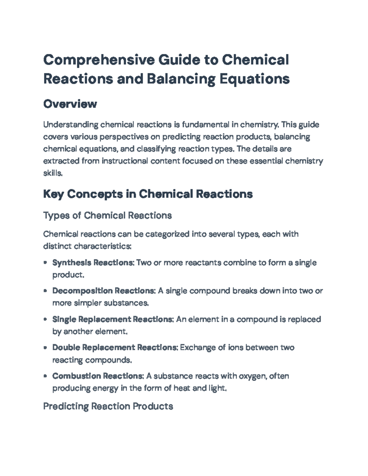 Comprehensive Guide: Chemical Reactions & Equation Balancing - Studocu