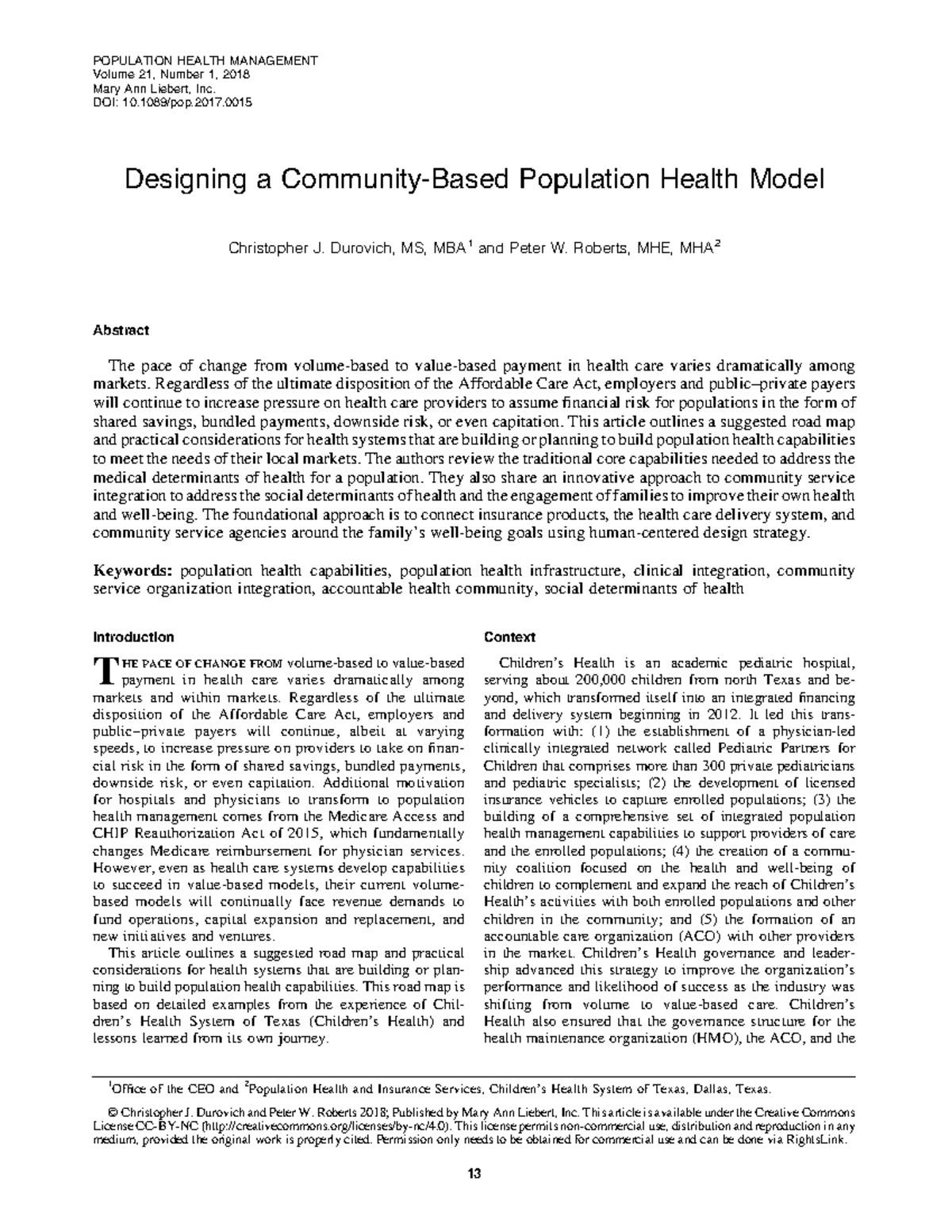 Designing a Community-Based Population Health Model (POP HLTH 2018 ...