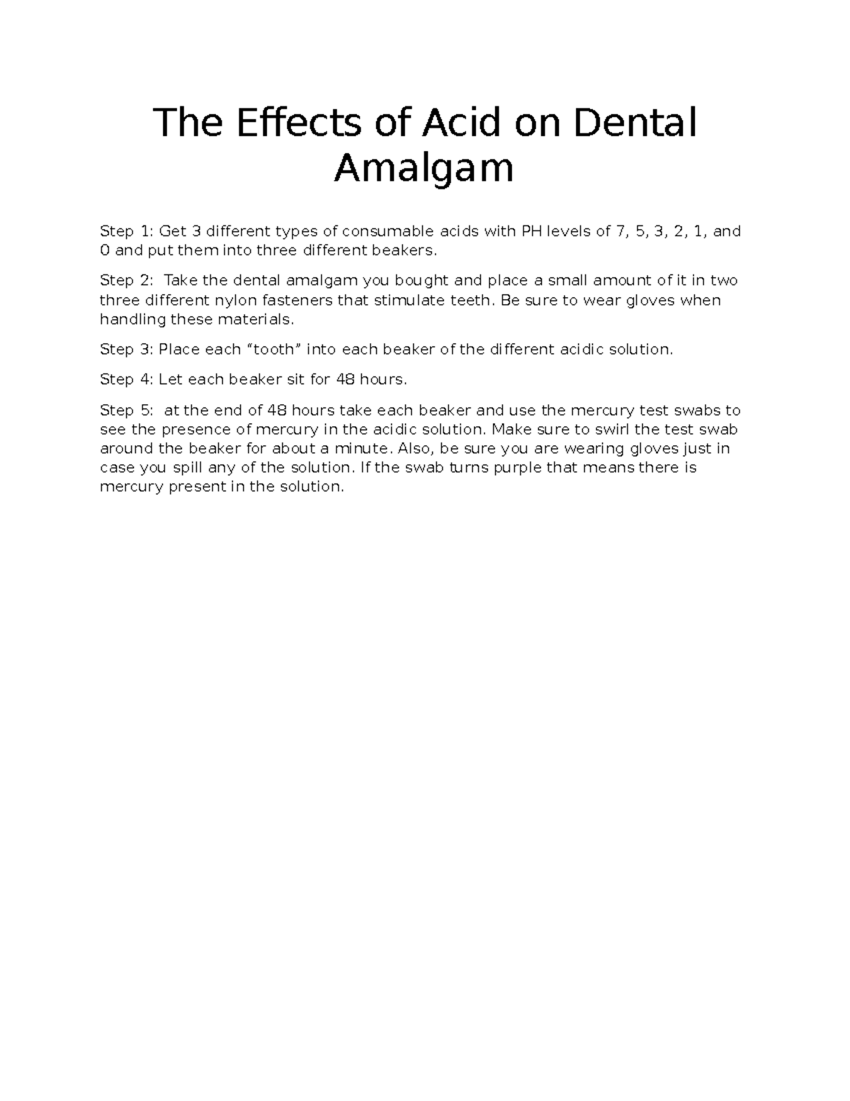 The Effects of Acid on Dental Amalgam: Experiment Protocol - Studocu