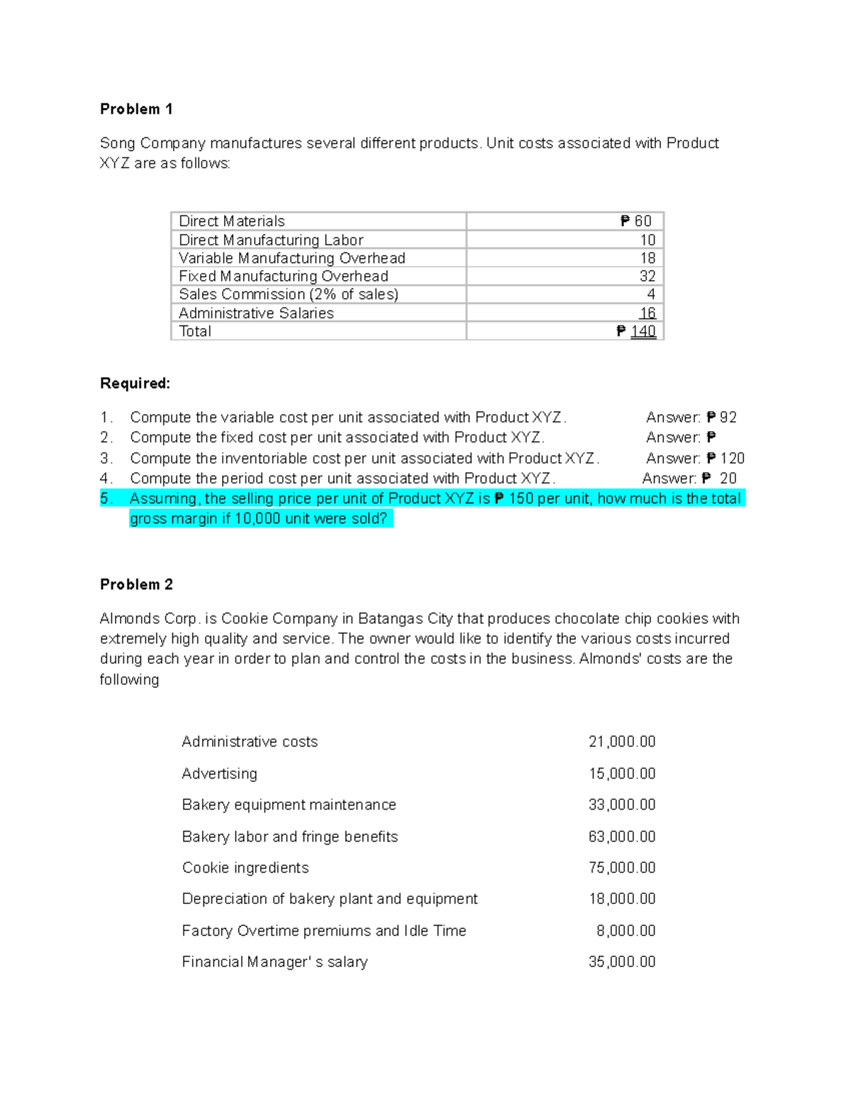Cost Accounting Problem Solving: Unit and Product Analysis - Studocu