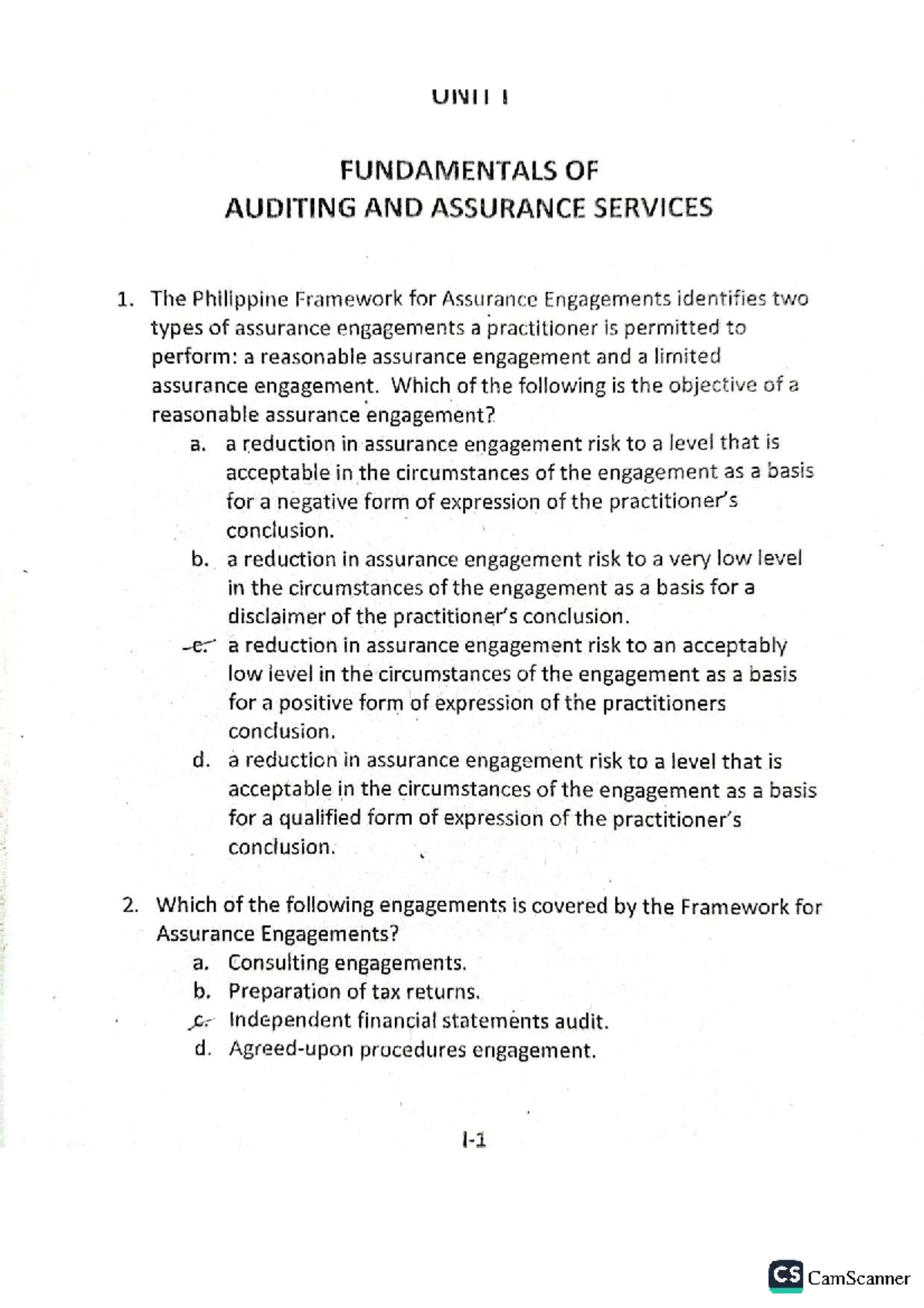 CS Fundamentals of Auditing and Assurance Services - Unit I & C ...