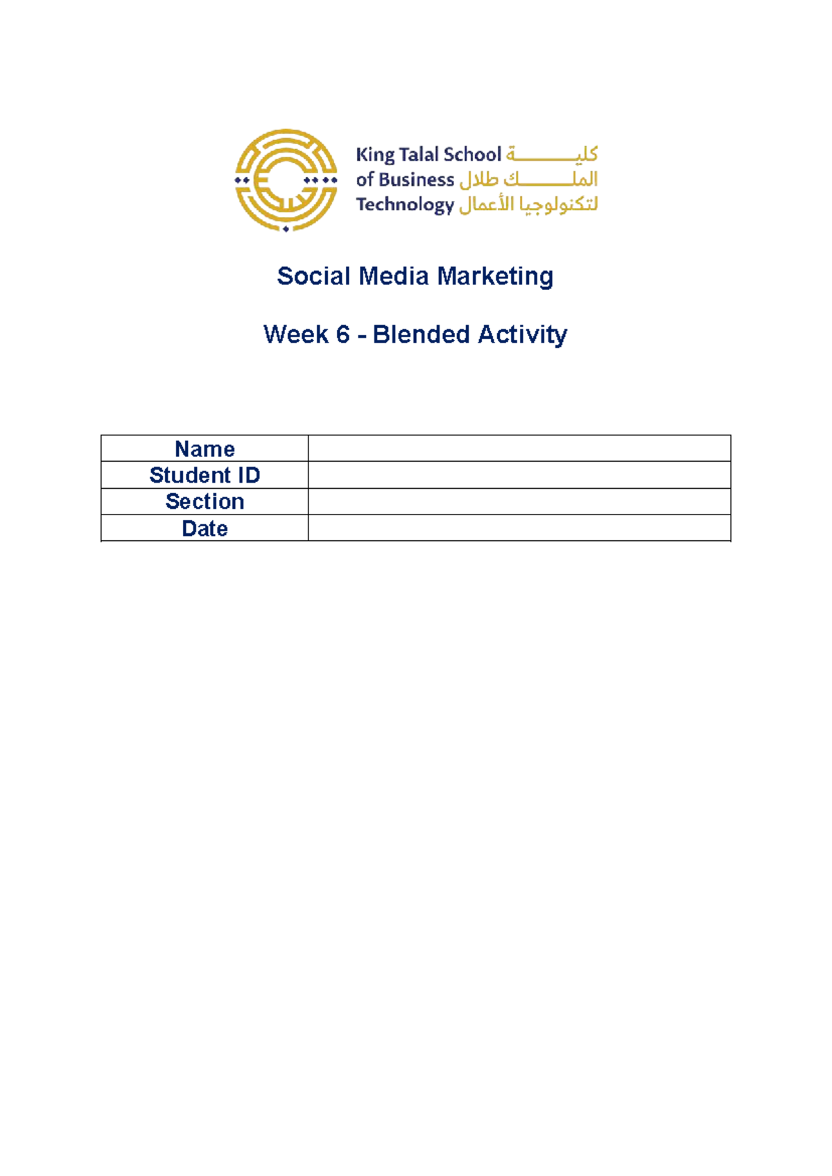 Blended Activity - Week 6: Social Media Calendar Development - Studocu