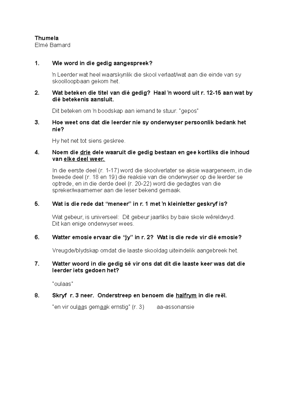 Thumela - Analise van die Afrikaanse Gedig se Struktuur en Emosies ...