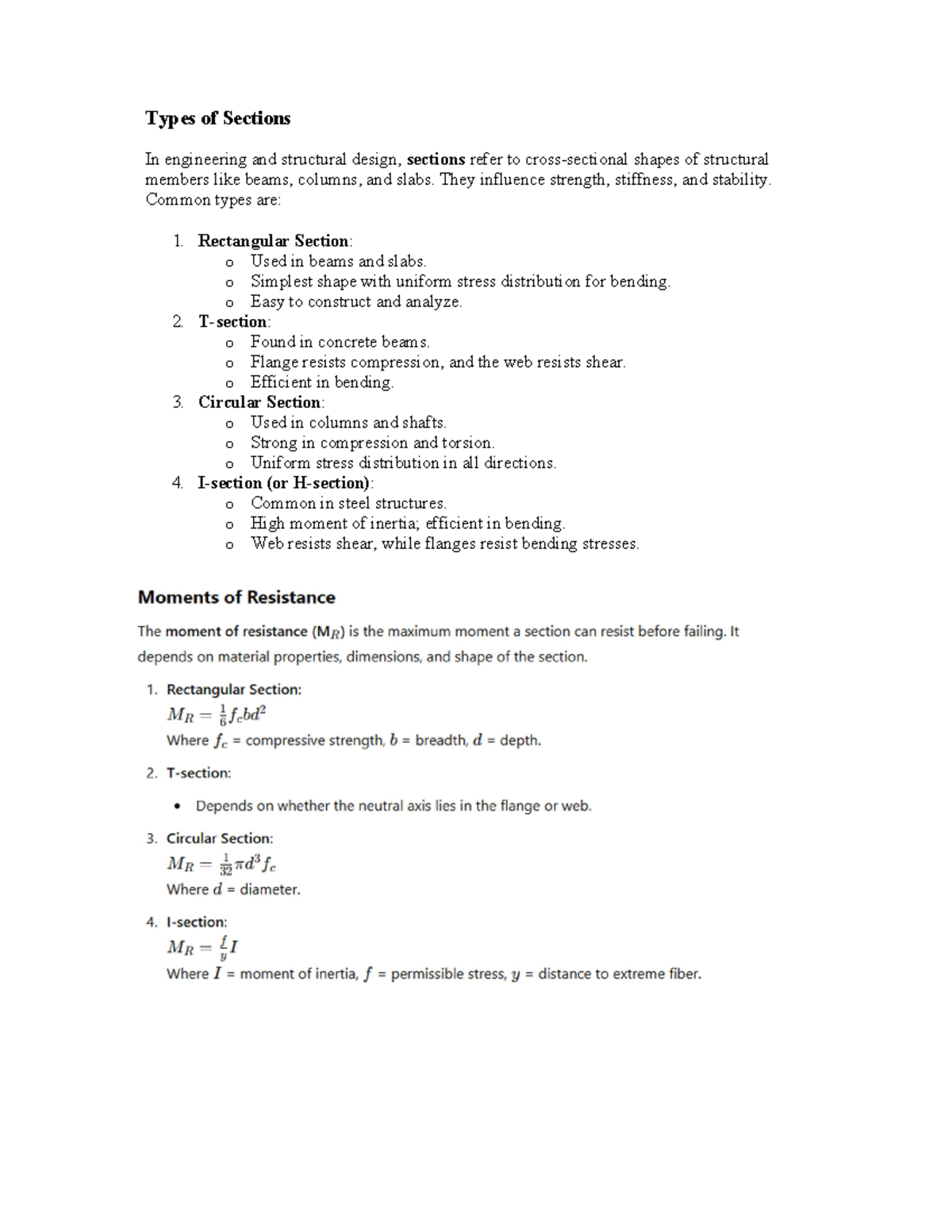 Types of Structural Sections - Engineering Notes - Studocu