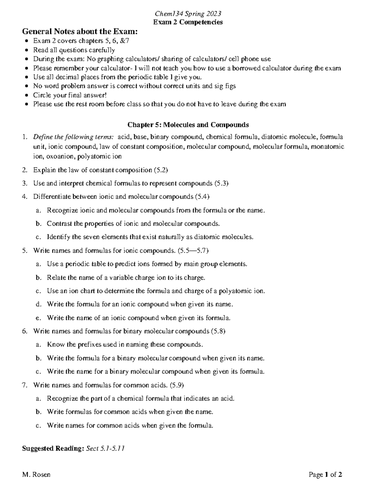 Chem134 Spring 2023 Exam 2 Competencies - Studocu