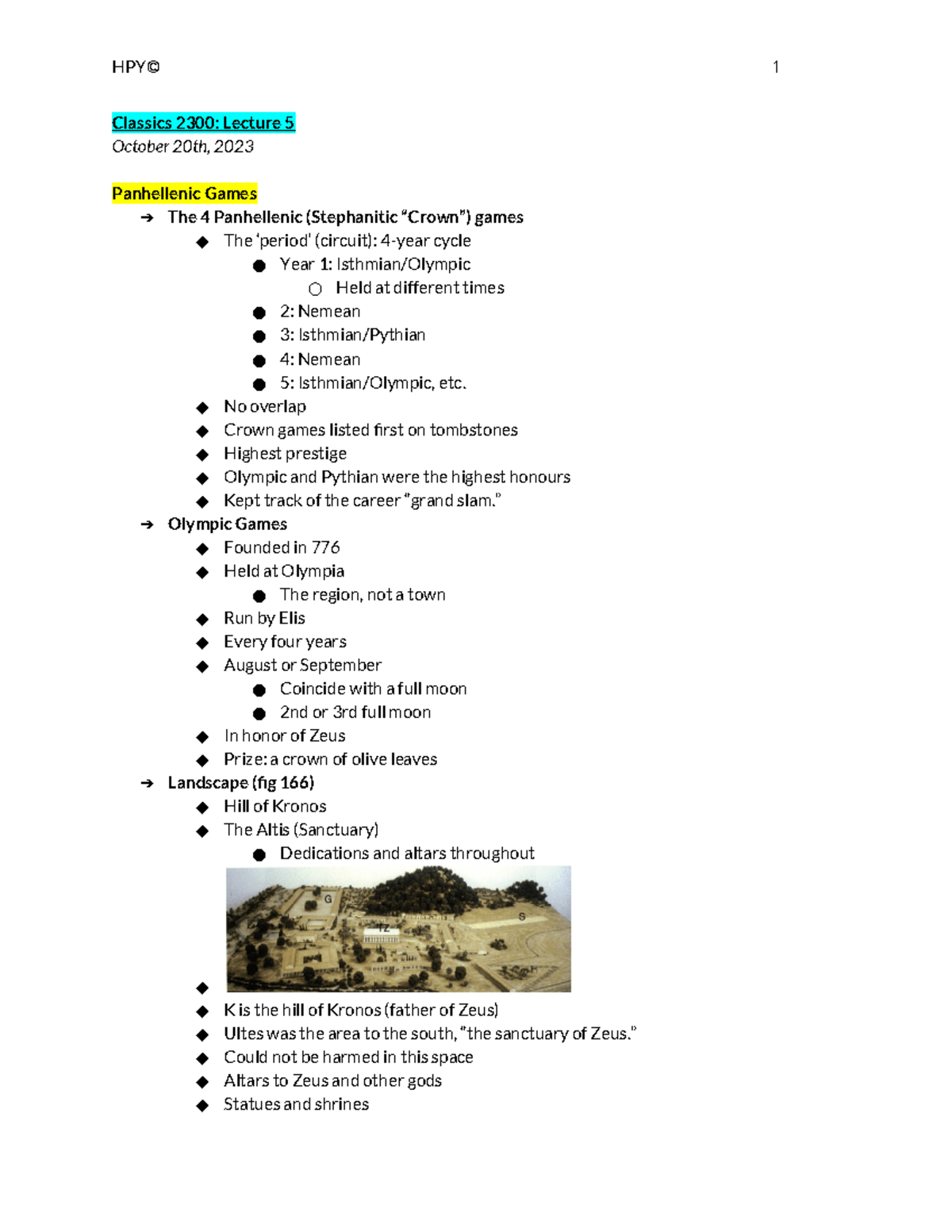 10.20.2023 - Lecture 5 - classics - Classics 2300: Lecture 5 October 20th, 2023 Panhellenic ...