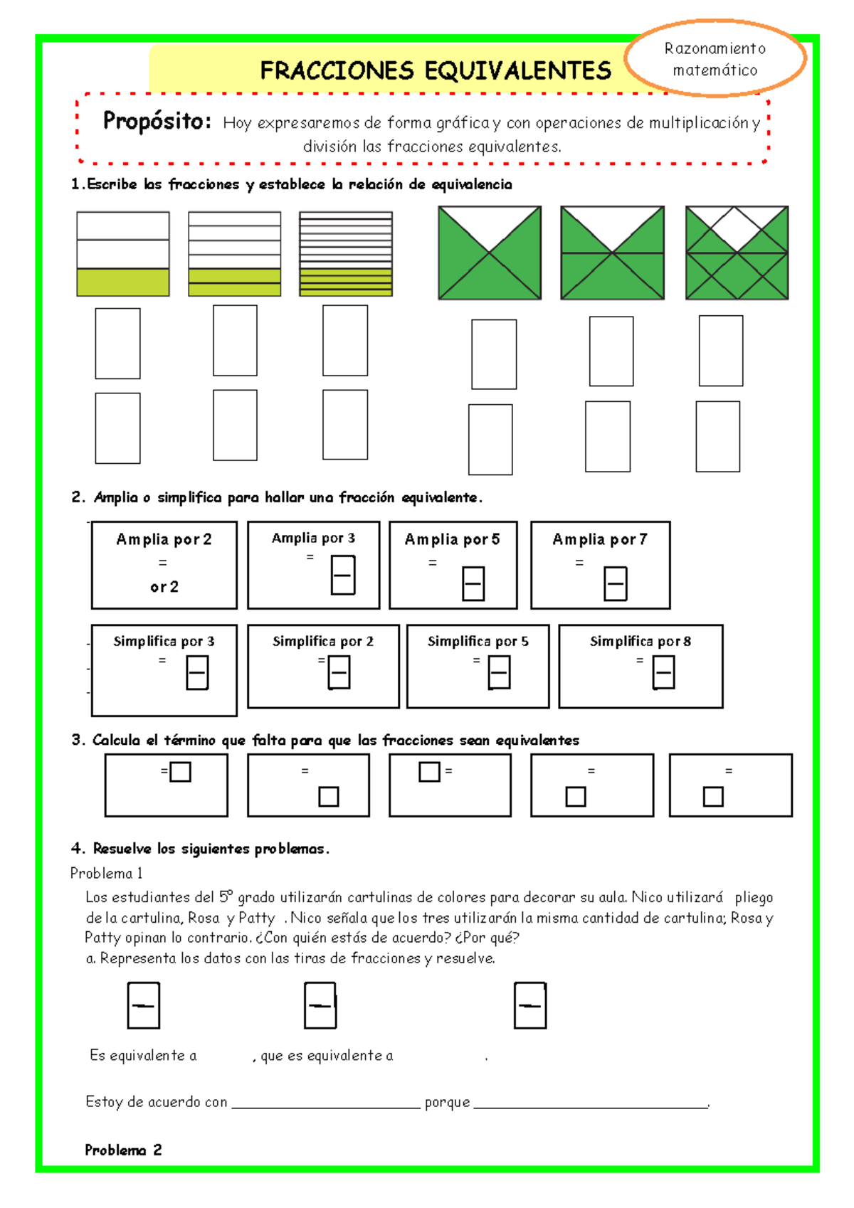 Barras De Fracciones Equivalentes Para 1 3 Dominó De Fracciones Para