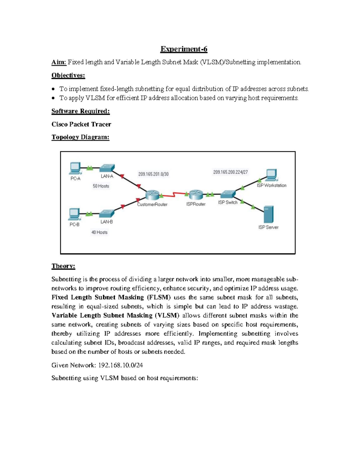 CN Experiment 5: Subnetting with FLSM & VLSM and Framing Protocols ...