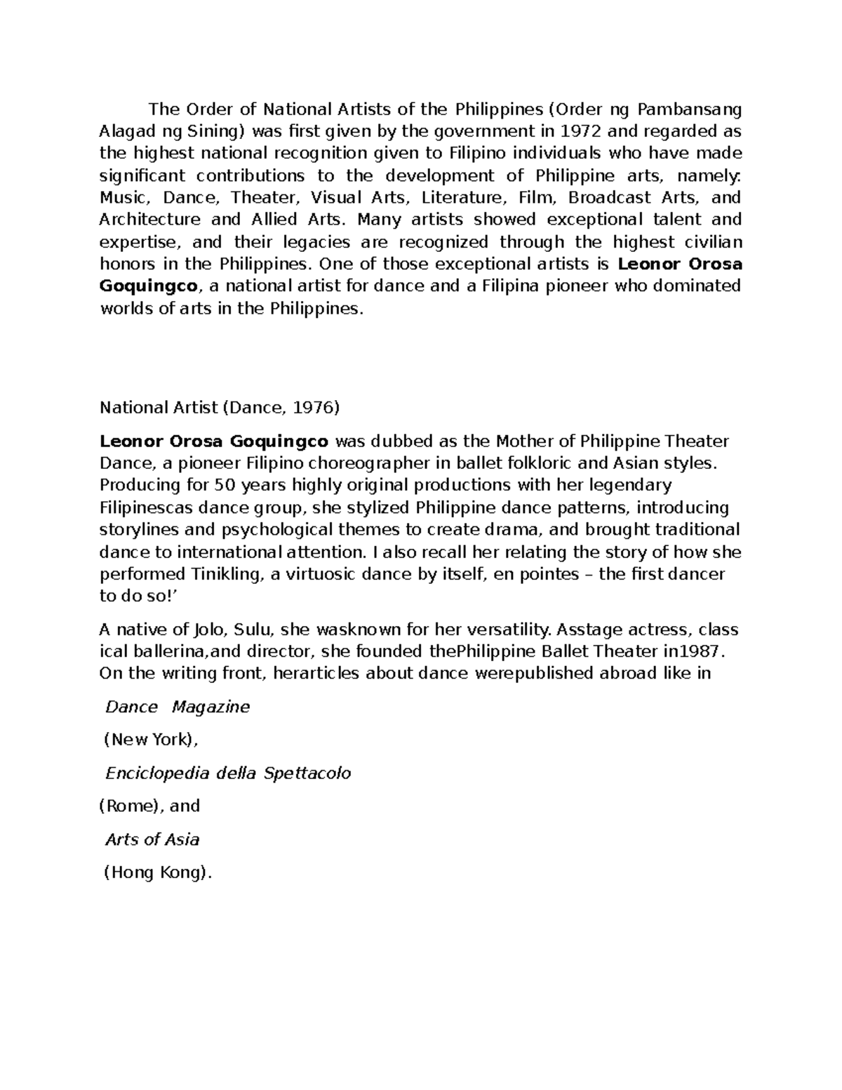 Leonor Orosa Goquingco: Pioneer of Philippine Dance and National Artist ...