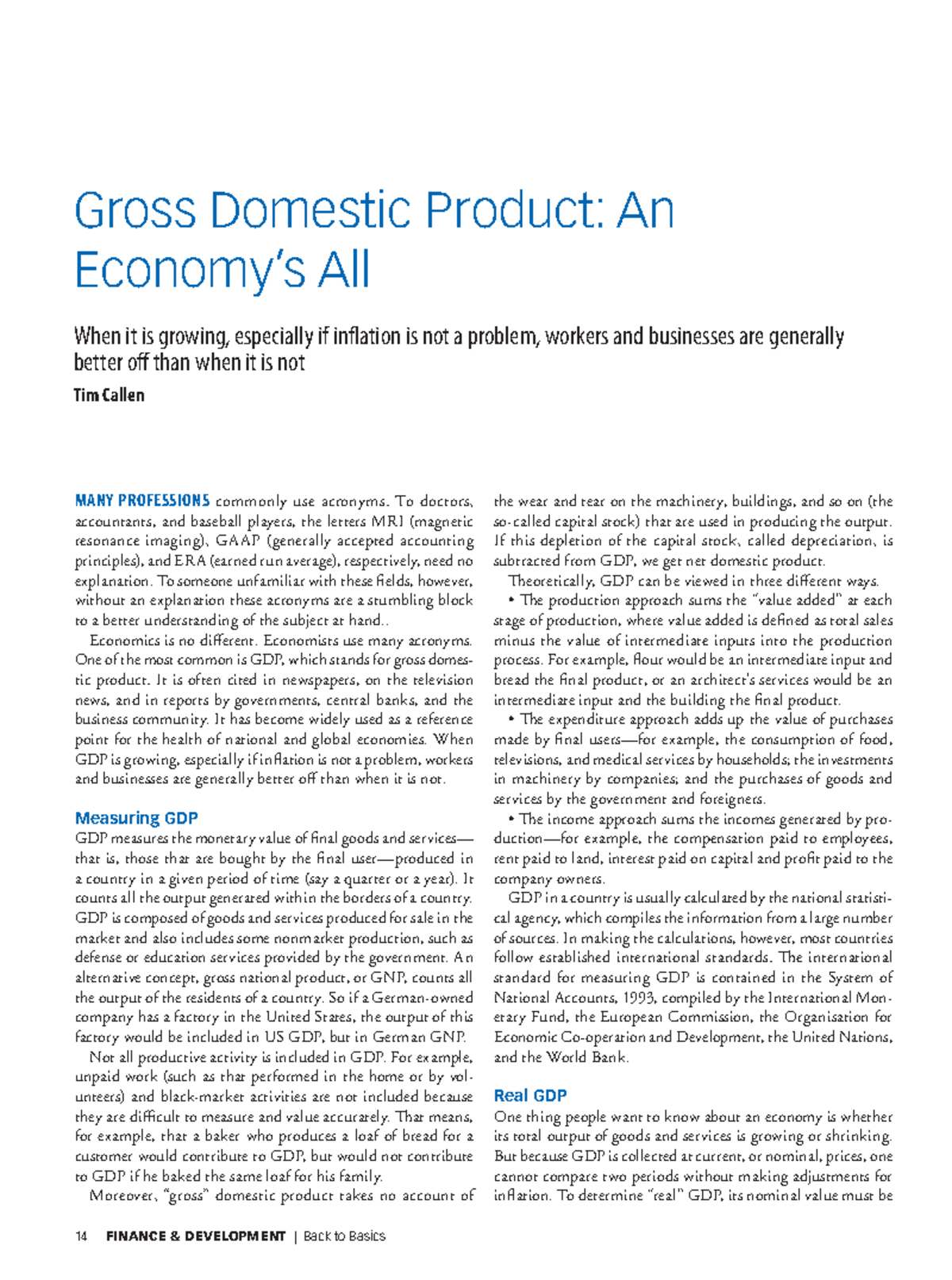 Callen-gdp - All about gdp - 14 FINANCE & DEVELOPMENT | Back to Basics ...