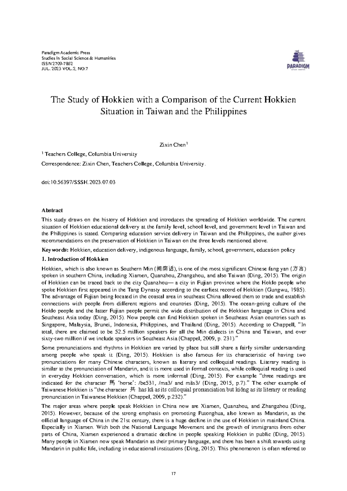 Hokkien Language Preservation: A Comparative Study in Taiwan ...