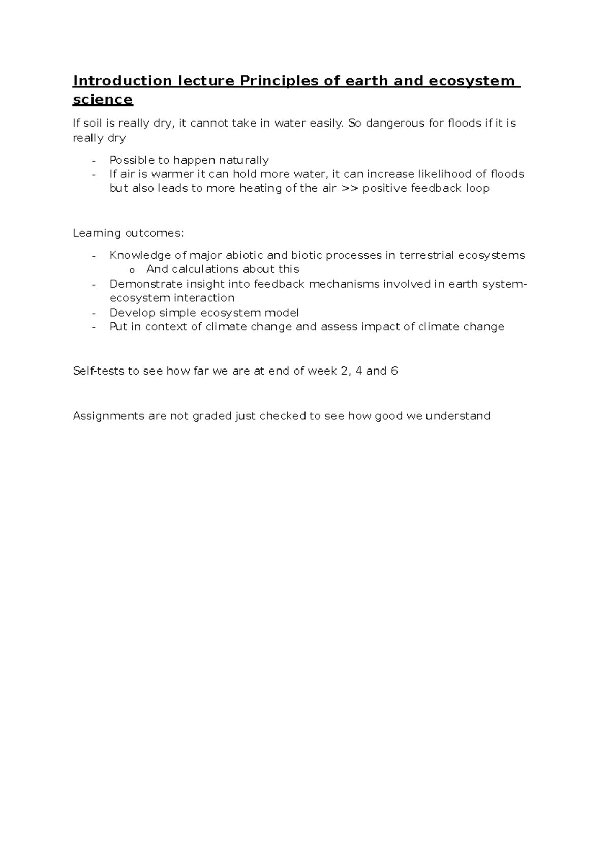 Introduction Lecture: Principles of Earth and Ecosystem Science ...