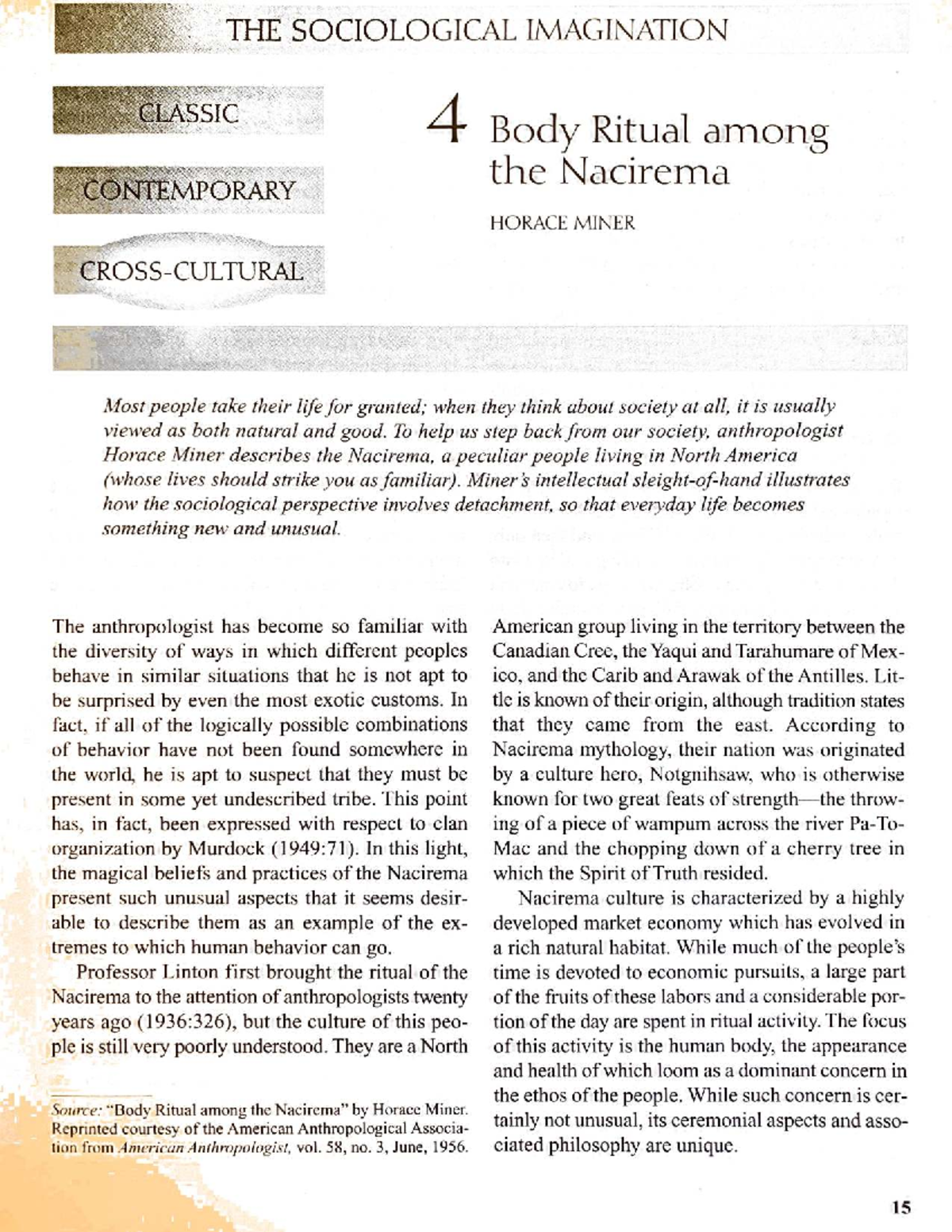 Course 101: The Sociological Imagination and Nacirema Rituals - Studocu