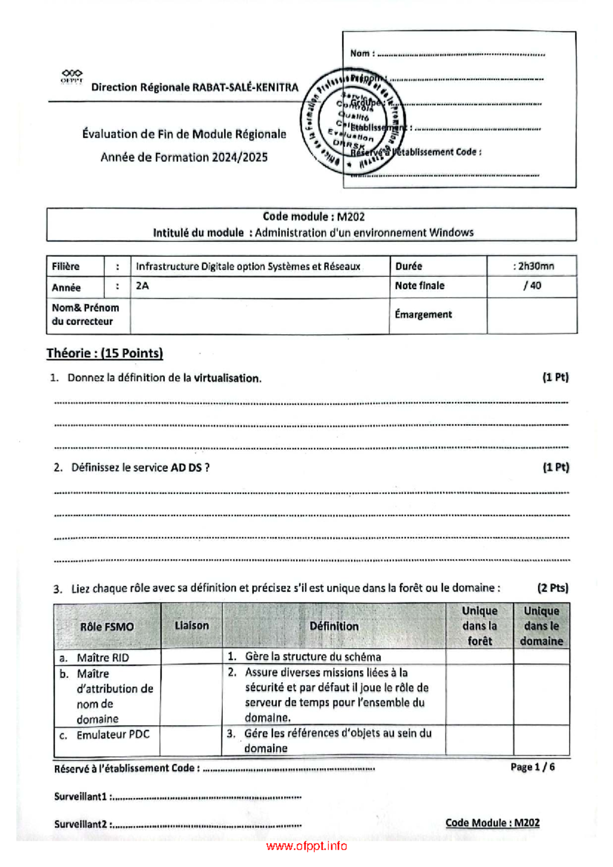 Évaluation de Fin de Module M202 : Administration Windows 2A - Studocu