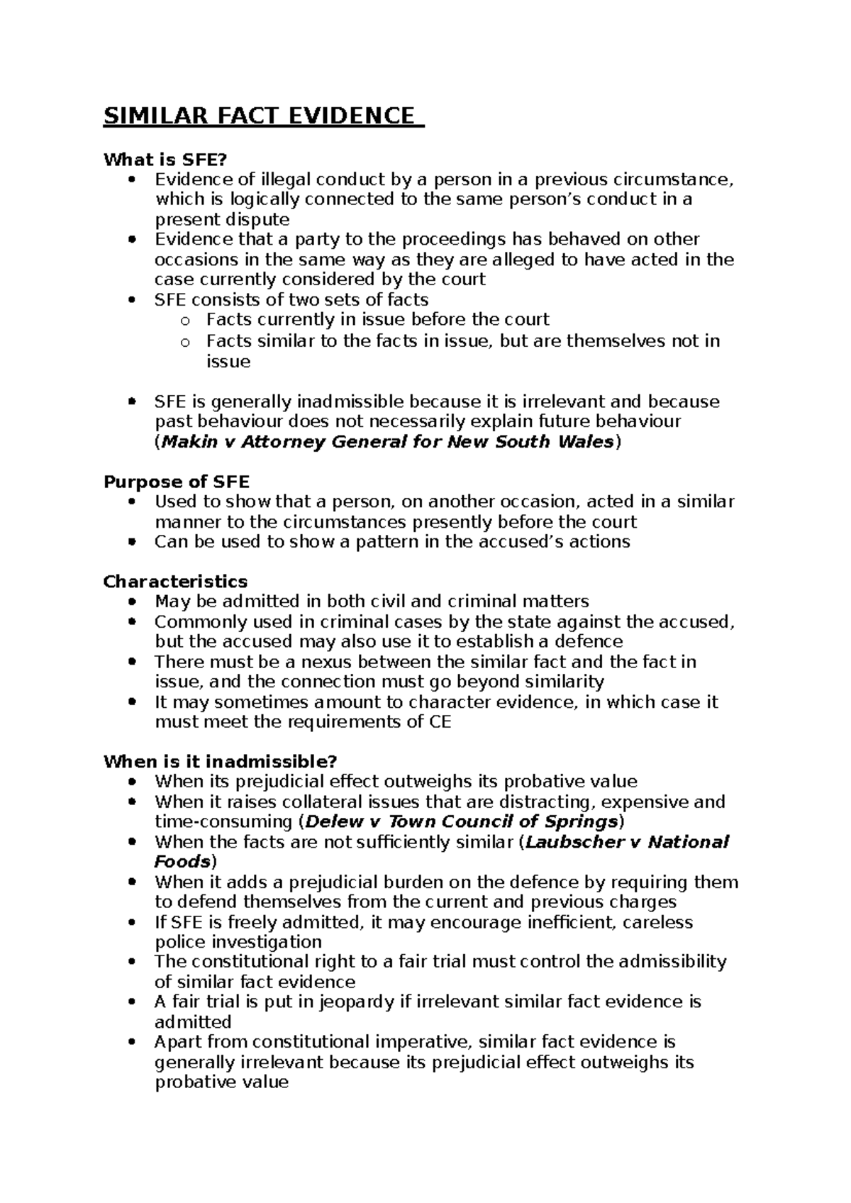 Evidence Test 2 Notes: Understanding Similar Fact Evidence (SFE) - Studocu