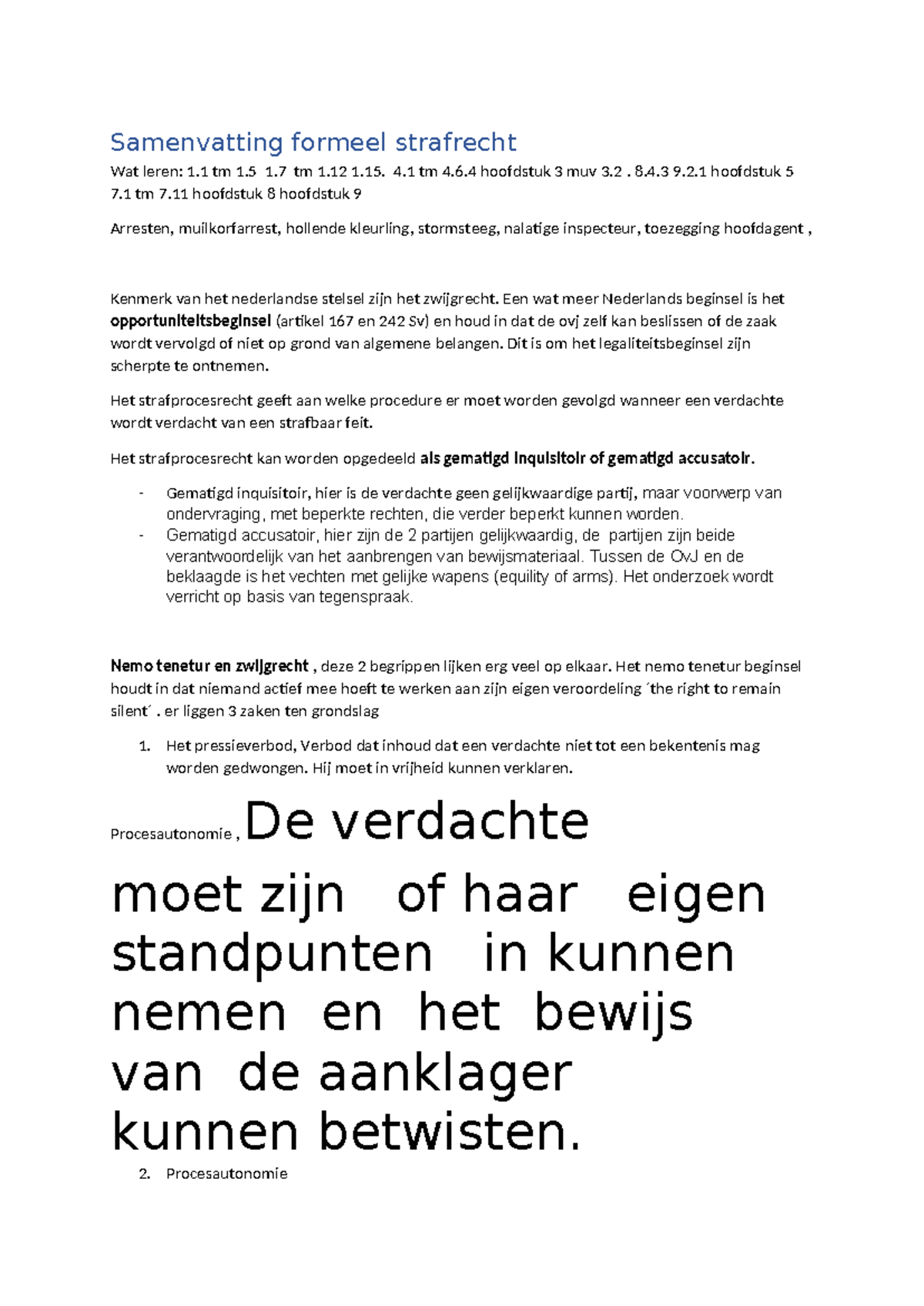 Samenvatting Formeel Strafrecht (Strafrecht 101) - Hoofdstukken 1-9 ...