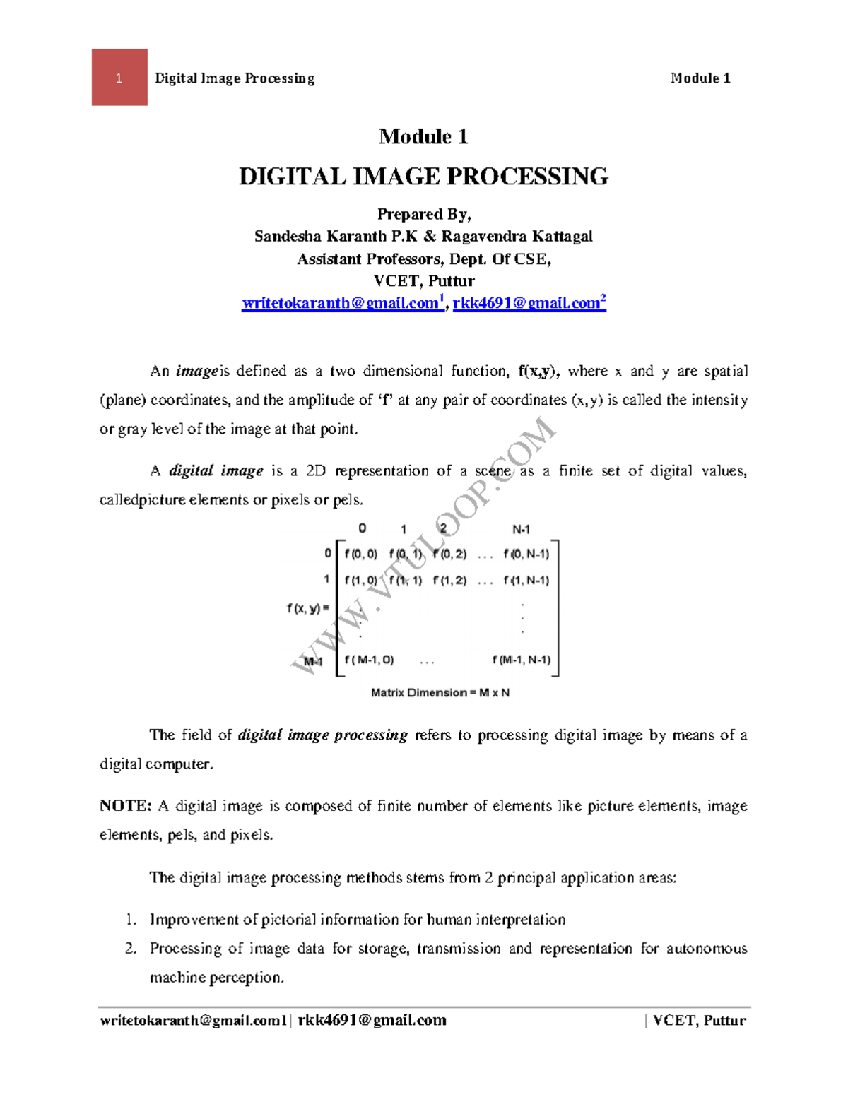 Module 1 - Notes - Module 1 DIGITAL IMAGE PROCESSING Prepared By ...
