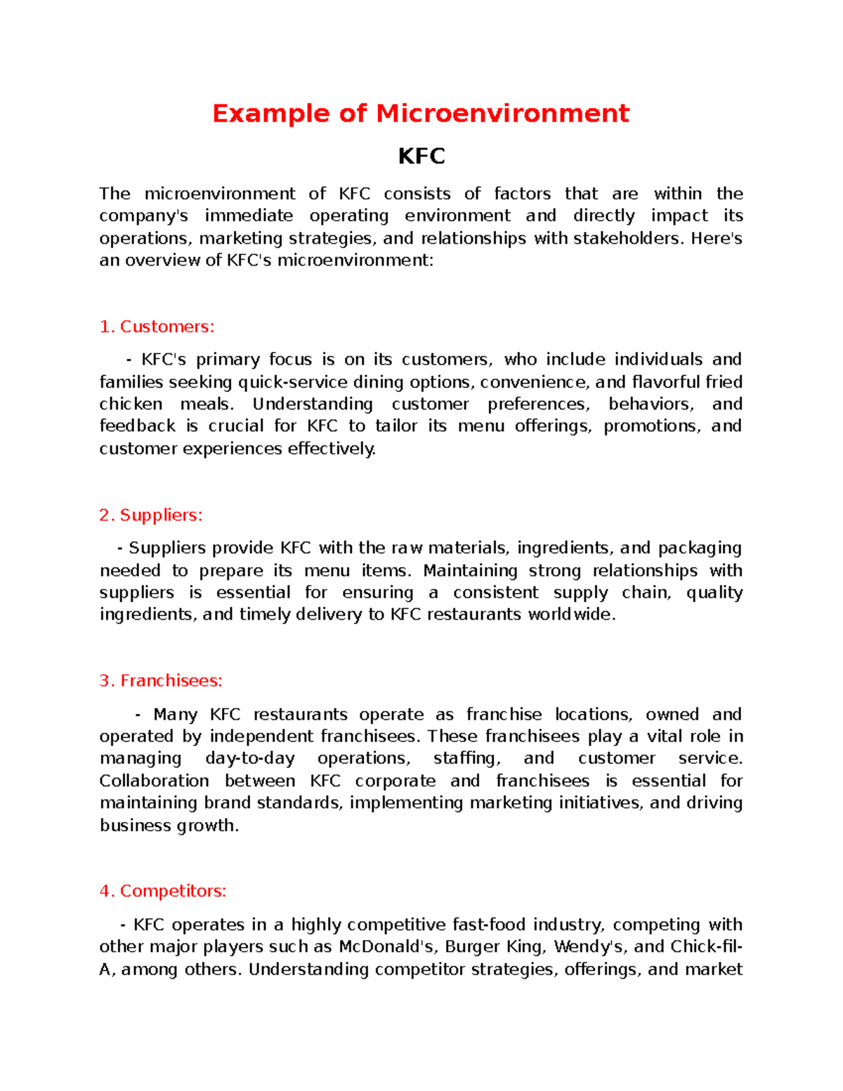 KFC Microenvironment Analysis: Factors Impacting Operations - Studocu