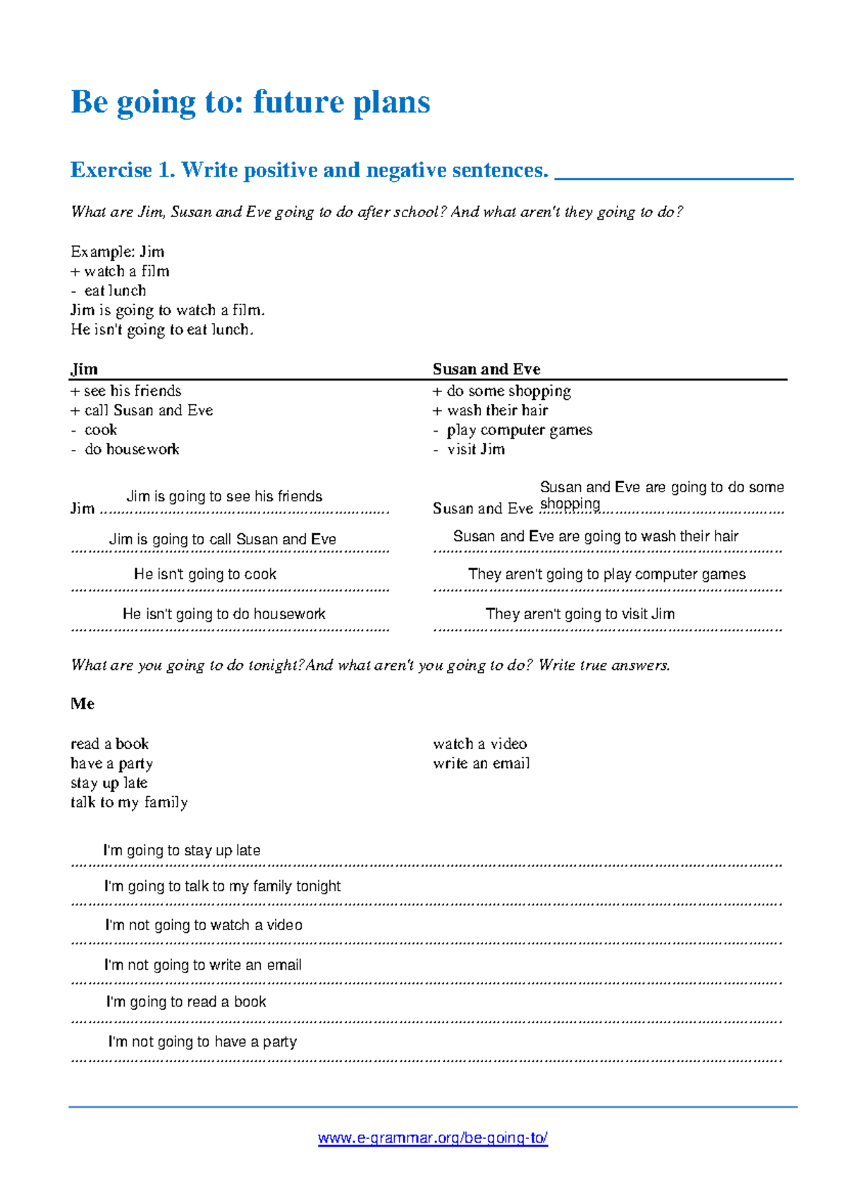 Future Plans Using 'Be Going To' - Grammar Exercise - Studocu