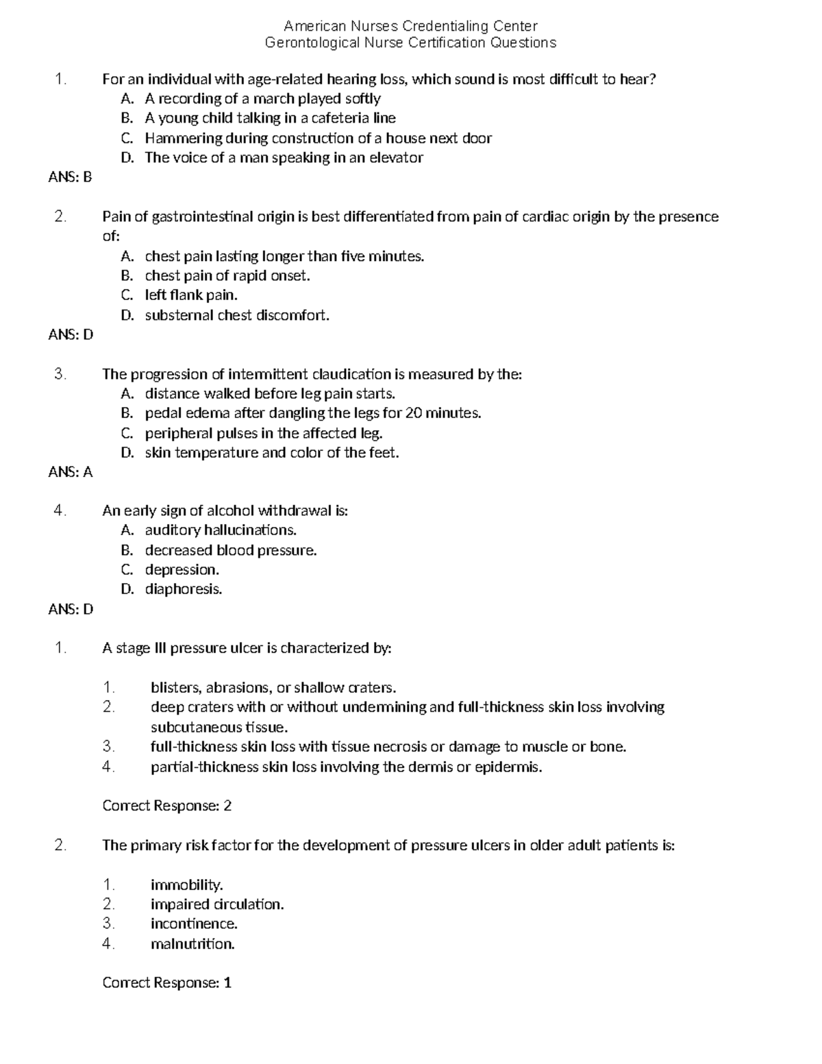 Gero Cert Practice Questions for ANCC Gerontological Nurse Exam - Studocu