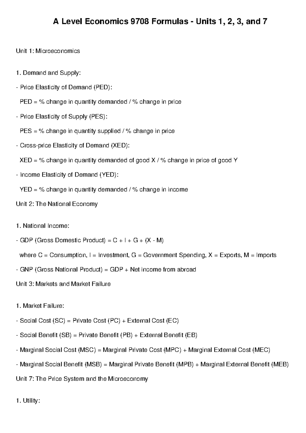 Economics formulas units 1 2 3 7 - A Level Economics 9708 Formulas ...