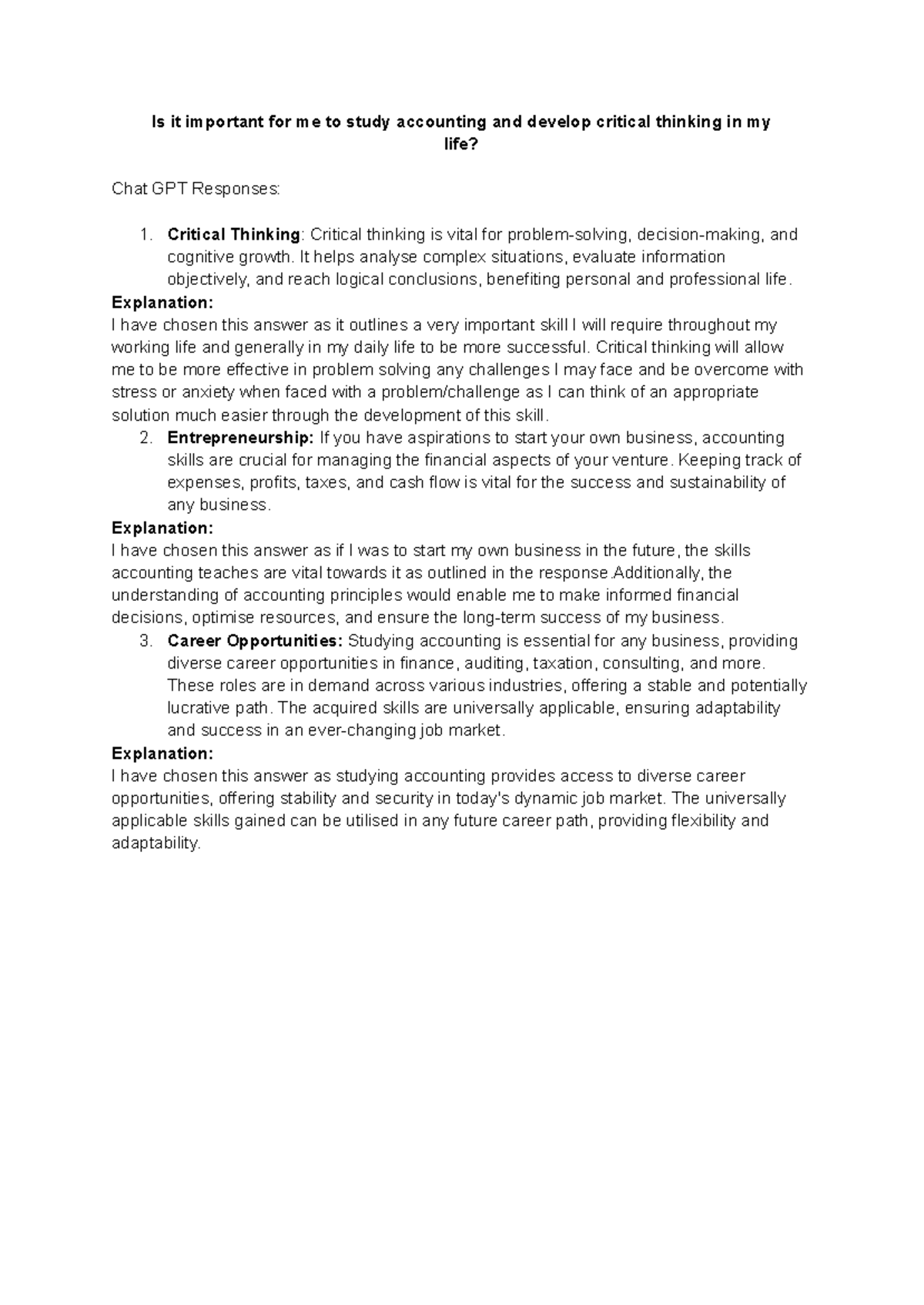 ACC1200 Individual Assignment: Importance of Accounting & Critical ...