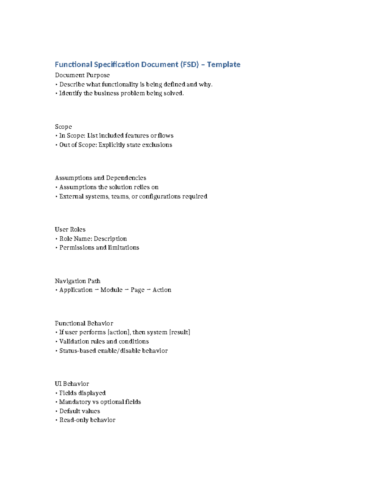 FSD Template: Defining Functionality and Scope for Projects - Studocu