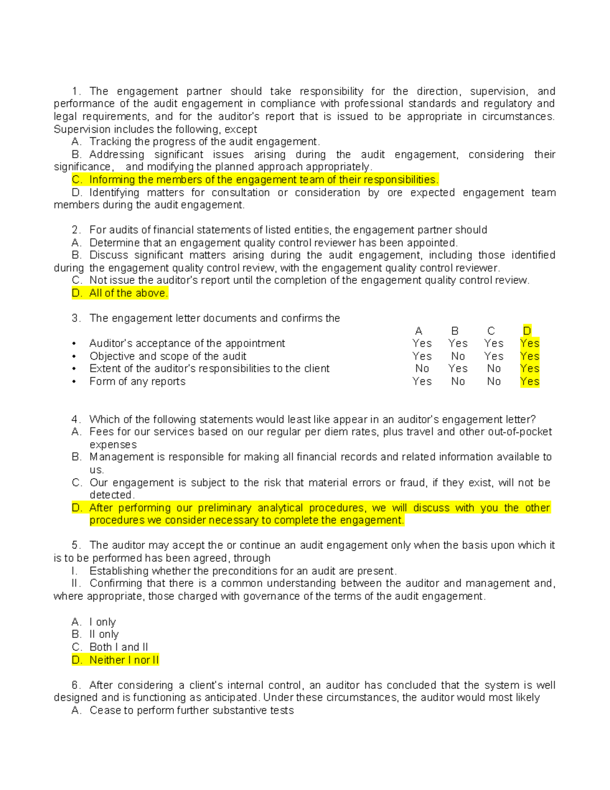 Practice Materials for ACC 140 - Audit Engagement and Procedures - Studocu