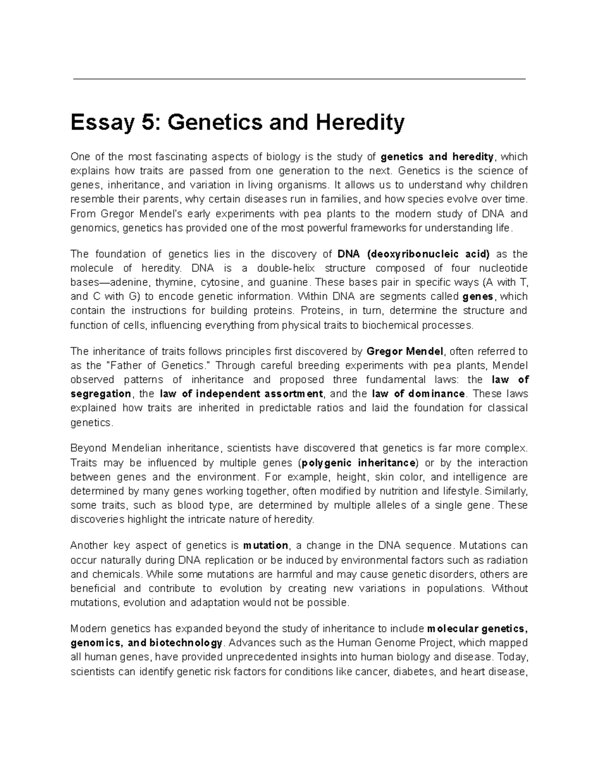 Essay 5: Exploring Genetics and Heredity in Biology - Studocu