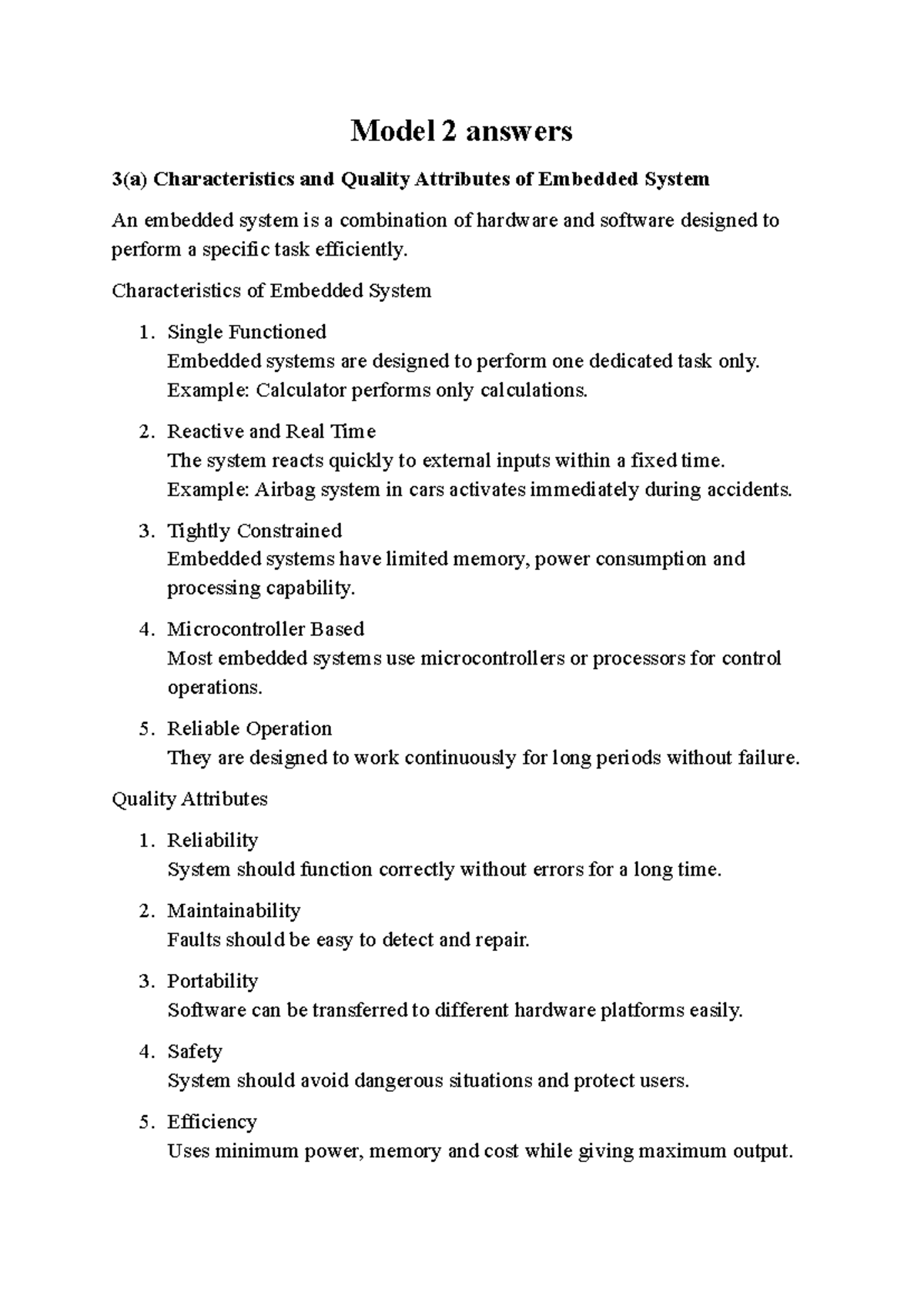 Mod 2 Answers: Characteristics & Quality Attributes of Embedded Systems ...