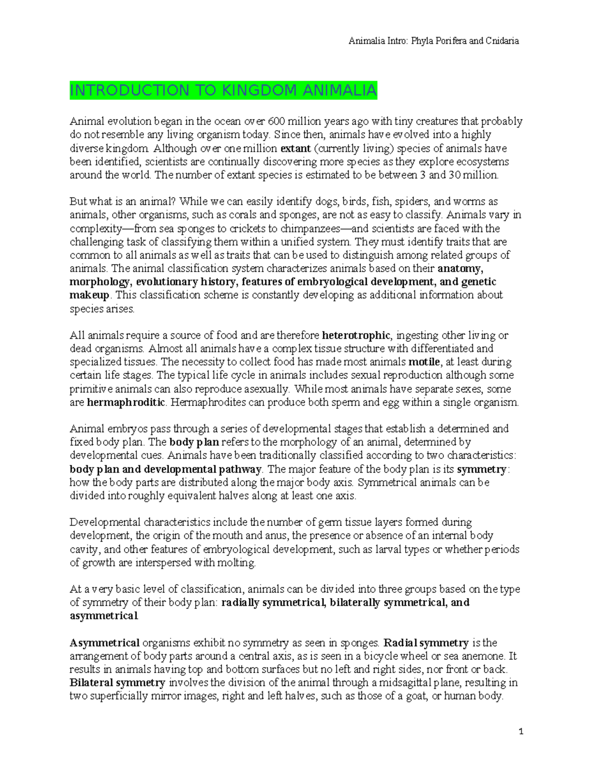 Introduction to Phyla Porifera & Cnidaria in Kingdom Animalia (Bio 101 ...