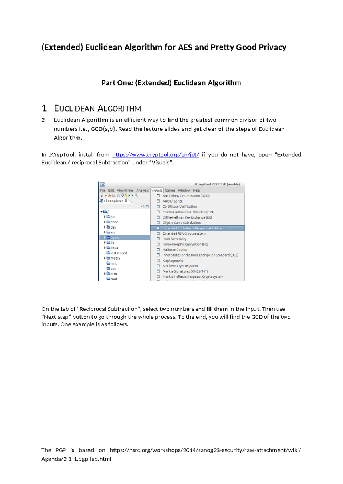 Lab 1 - lab 1 week 3 cryptography - (Extended) Euclidean Algorithm for ...