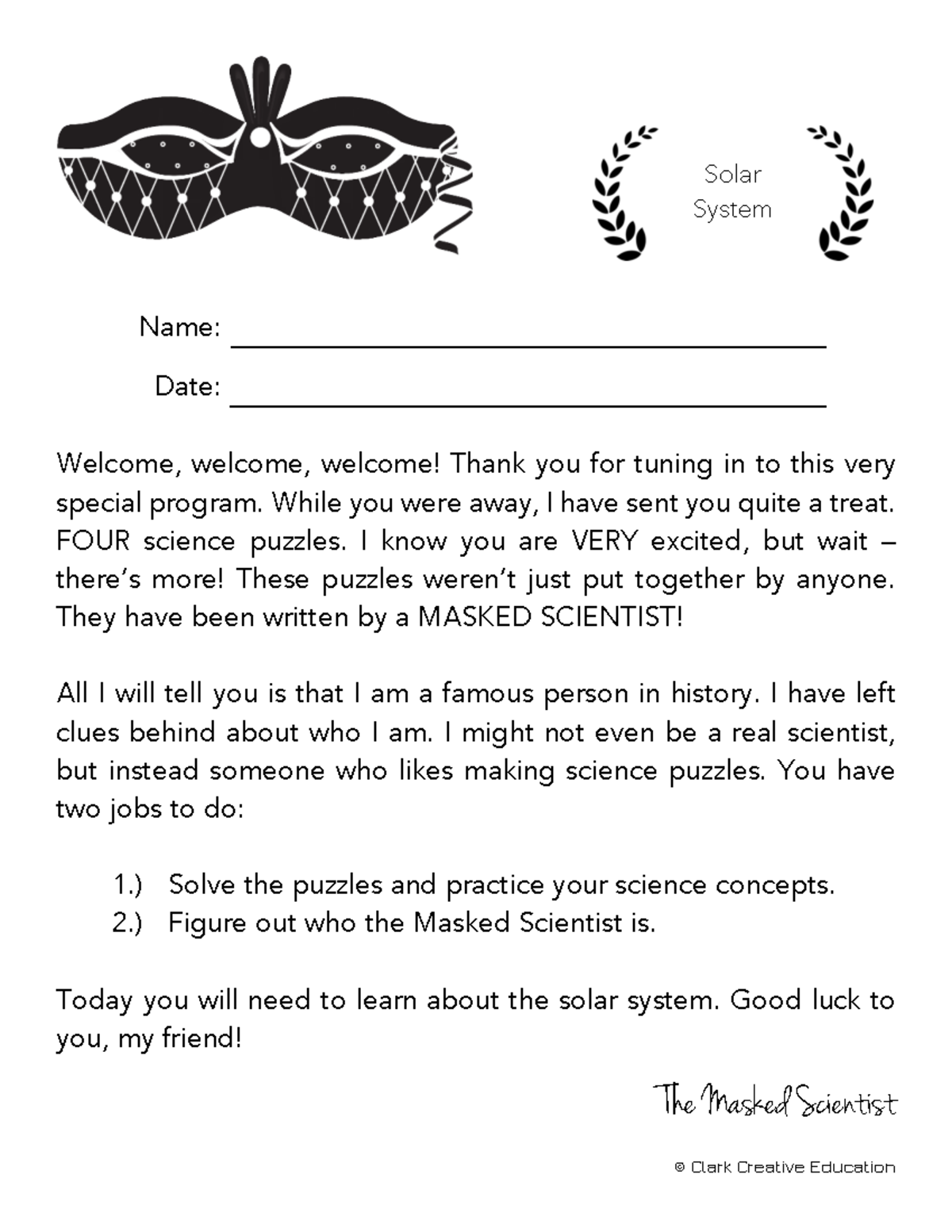 Masked Scientist Solar System Activity - Arie Brison - Studocu
