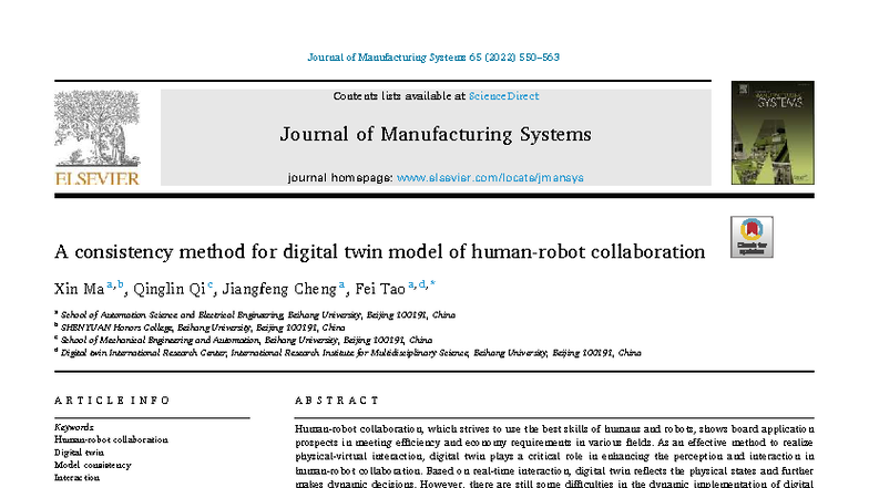 A Consistency Method for Digital Twin Models in HRC - Studocu