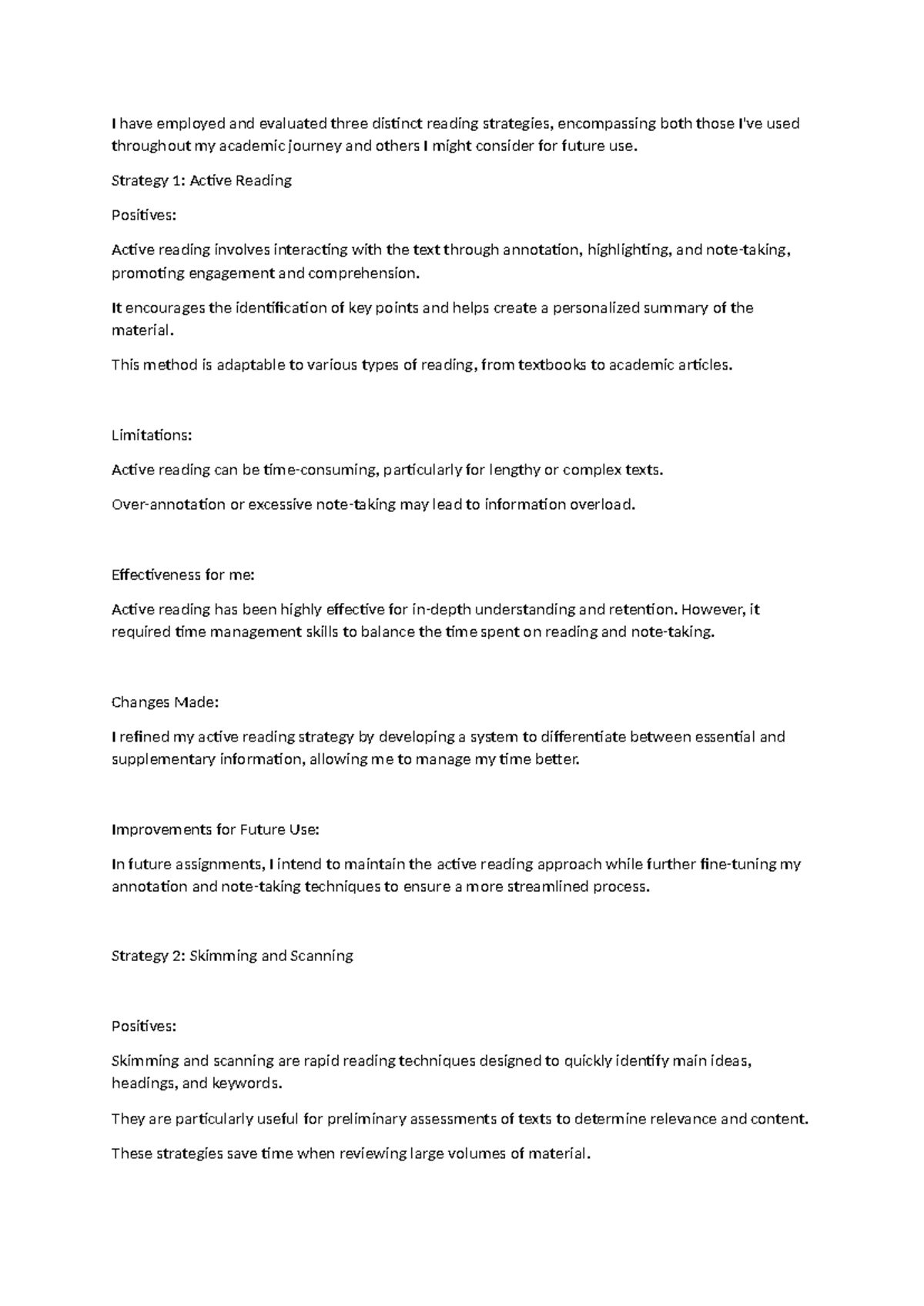 Evaluation of Three Distinct Reading Strategies for Effective Study ...