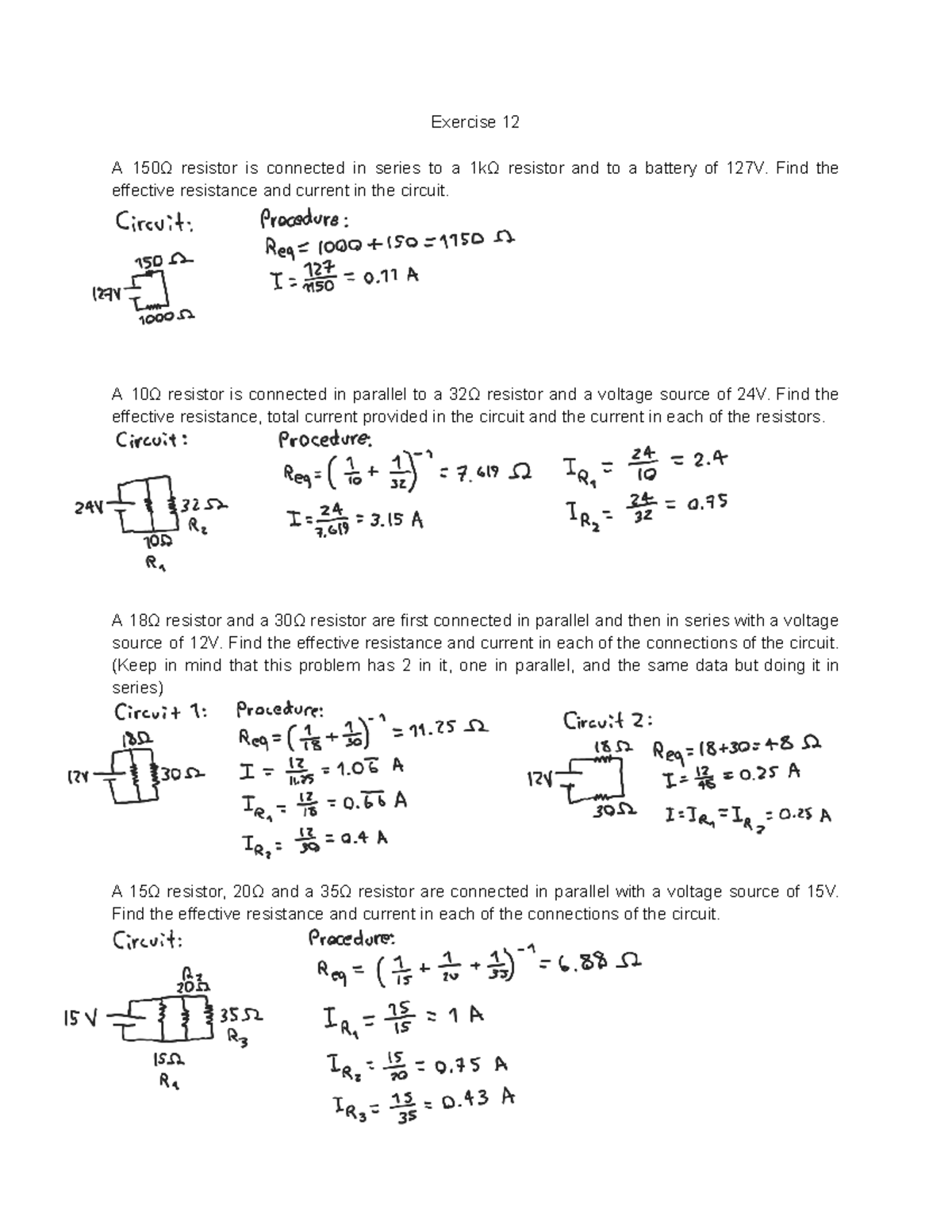 Exercise 12: Circuit Analysis of Resistors in Series & Parallel - Studocu