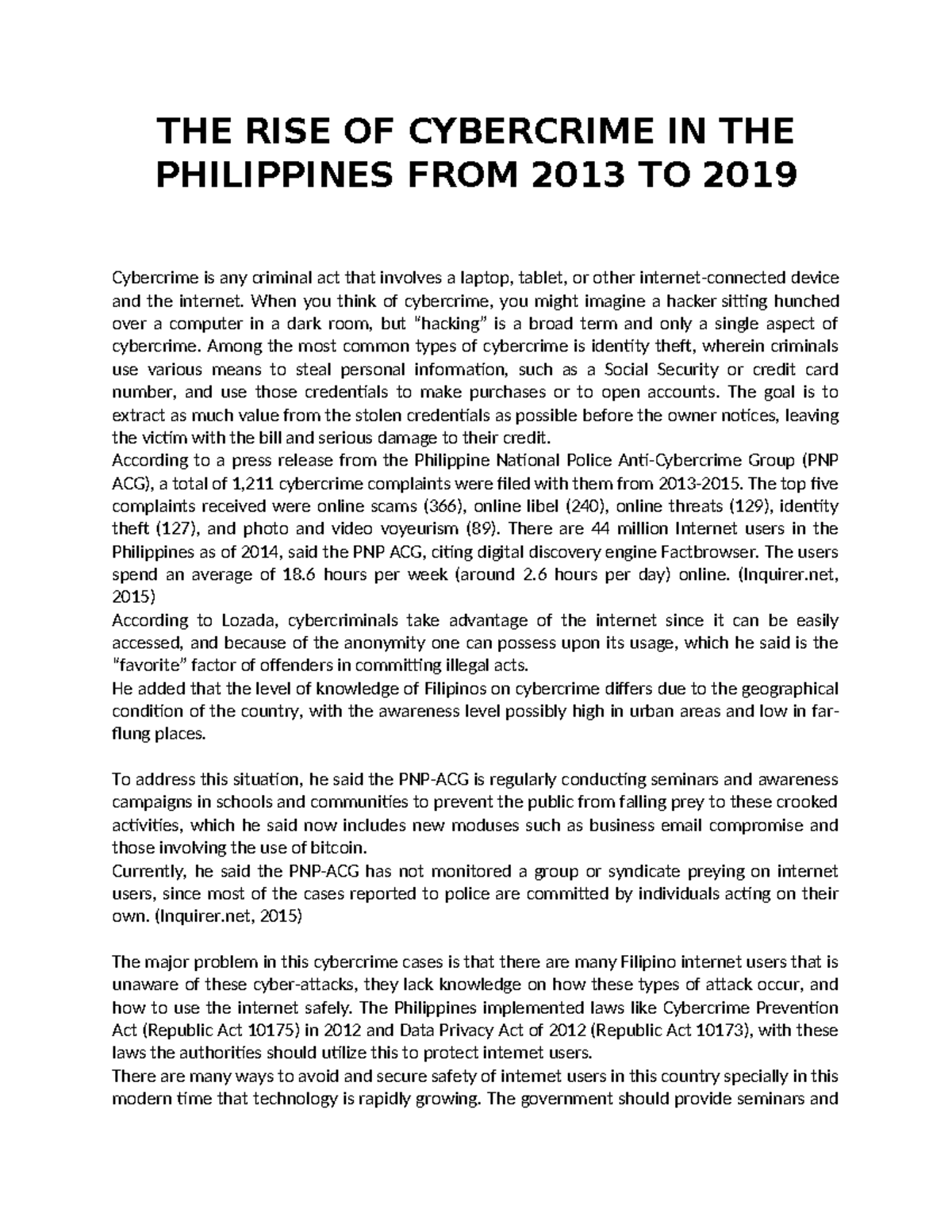Case Study: The Rise of Cybercrime in the Philippines (2013-2019) - Studocu
