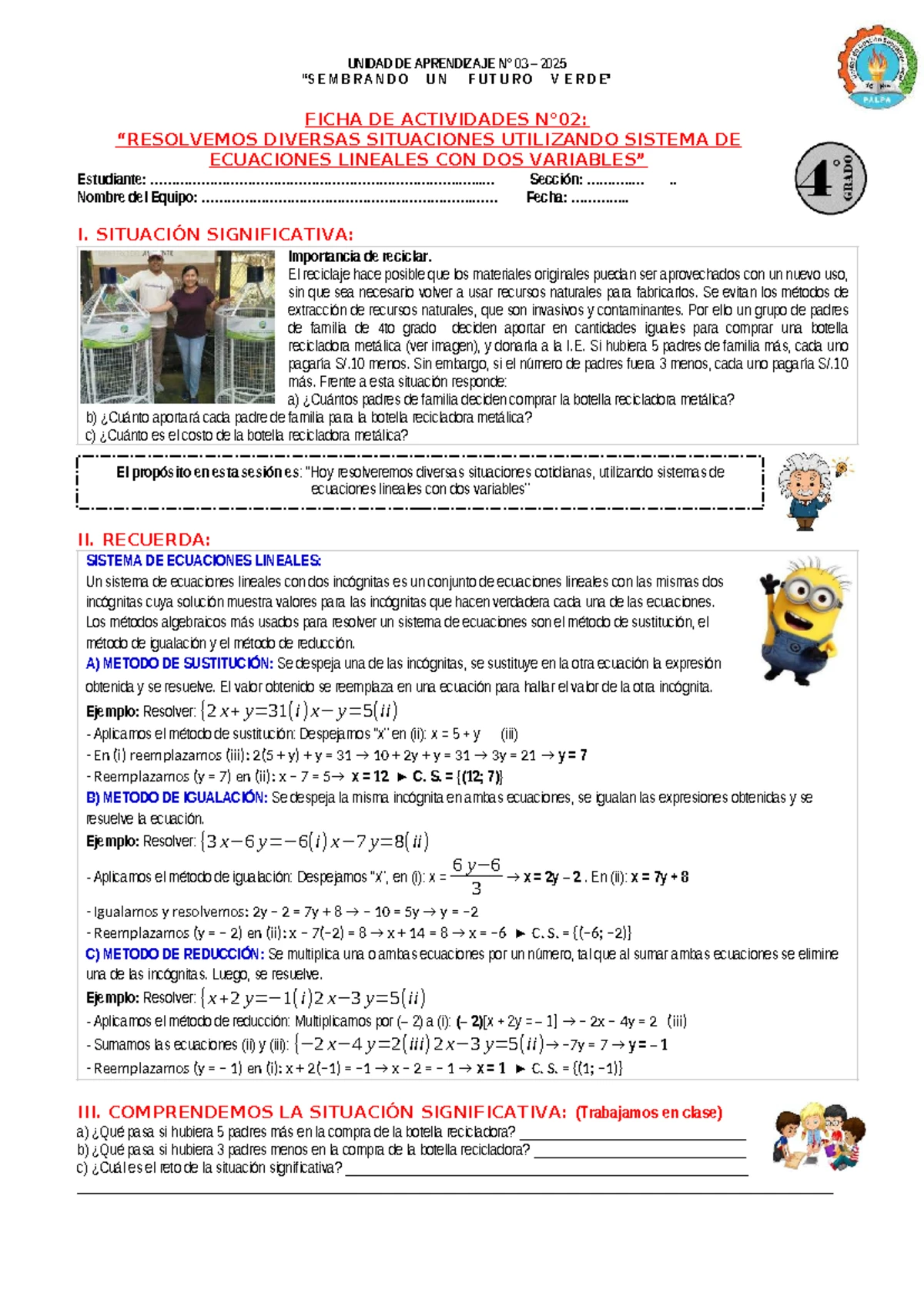 UNIDAD DE APRENDIZAJE 03: SISTEMAS DE ECUACIONES LINEALES 2025 - Studocu