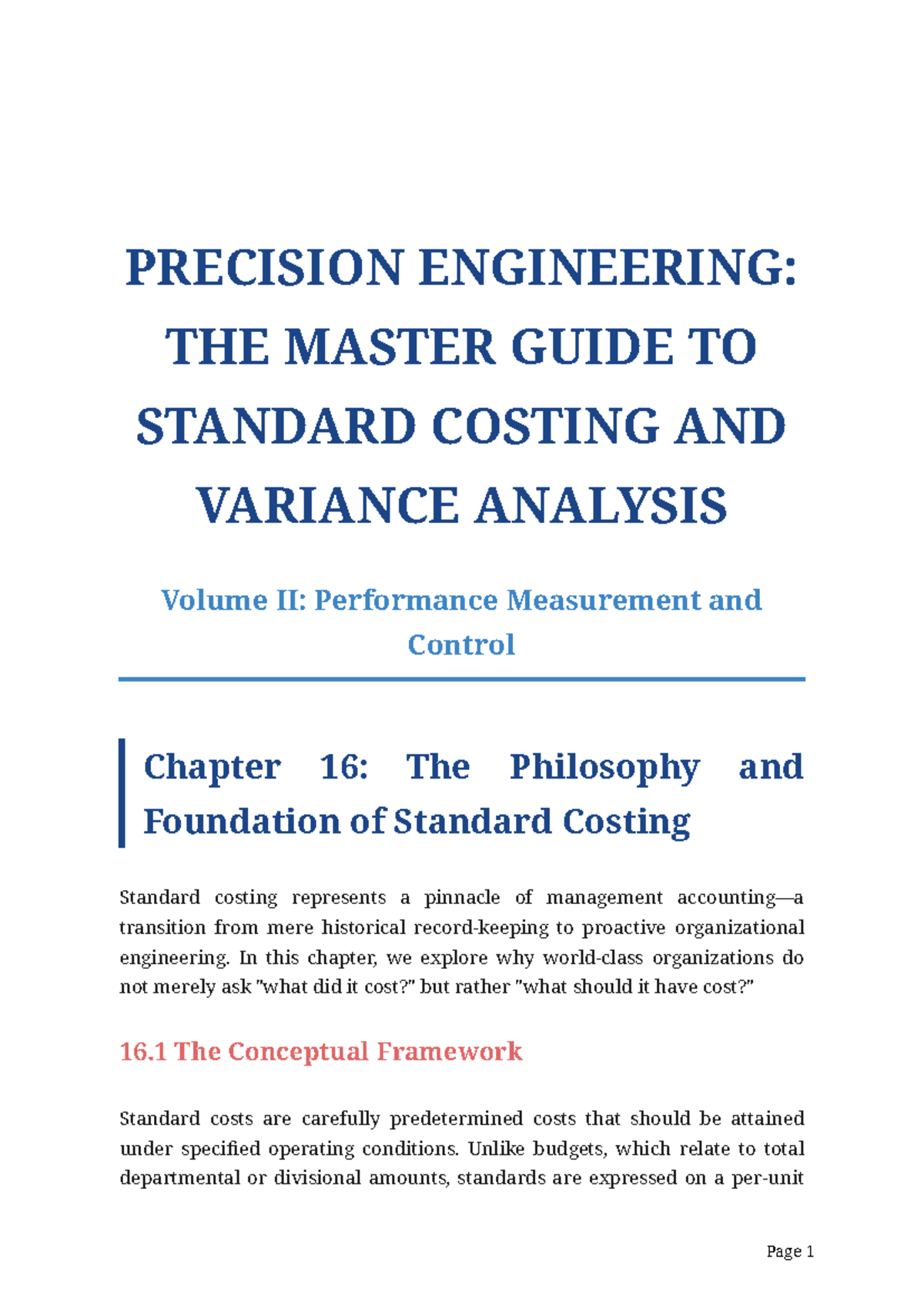PRECISION ENGINEERING: STANDARD COSTING & VARIANCE ANALYSIS Vol II ...