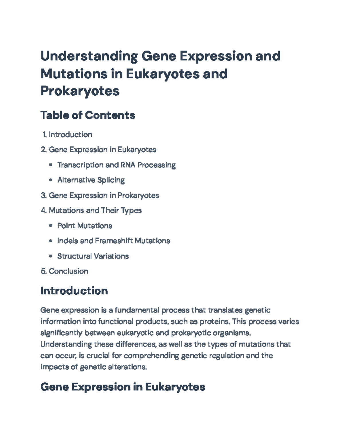 Gene Expression and Mutation Dynamics in Eukaryotes and Prokaryotes ...