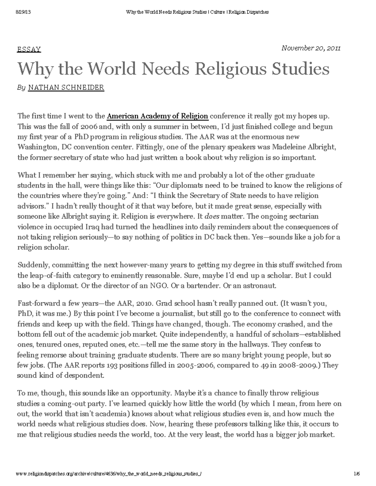 Why the World Needs Religious Studies: Insights and Opportunities (REL ...