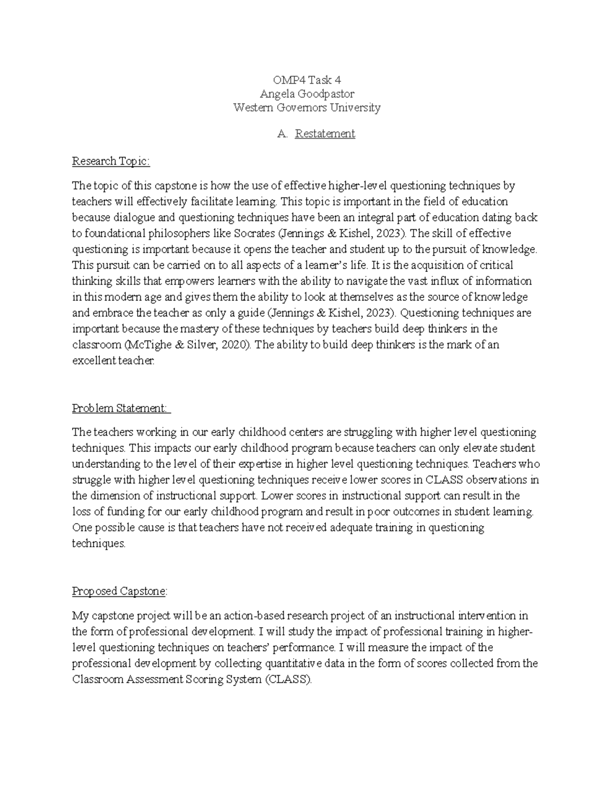 OPM4 Task 4 - Capstone on Higher-Level Questioning Techniques - Studocu